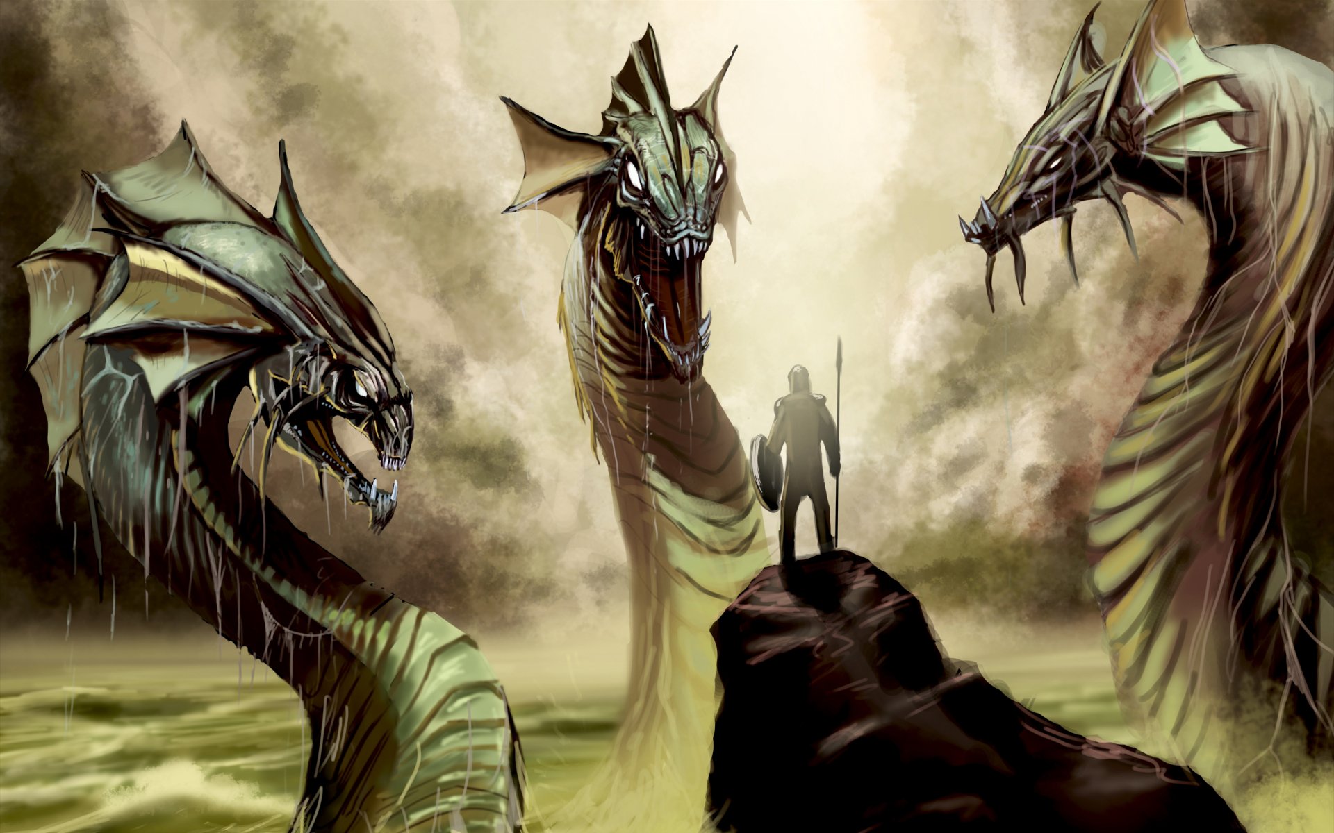 Epic Fantasy Creature: The Tri-Headed Dragon HD Wallpaper by Engin ...