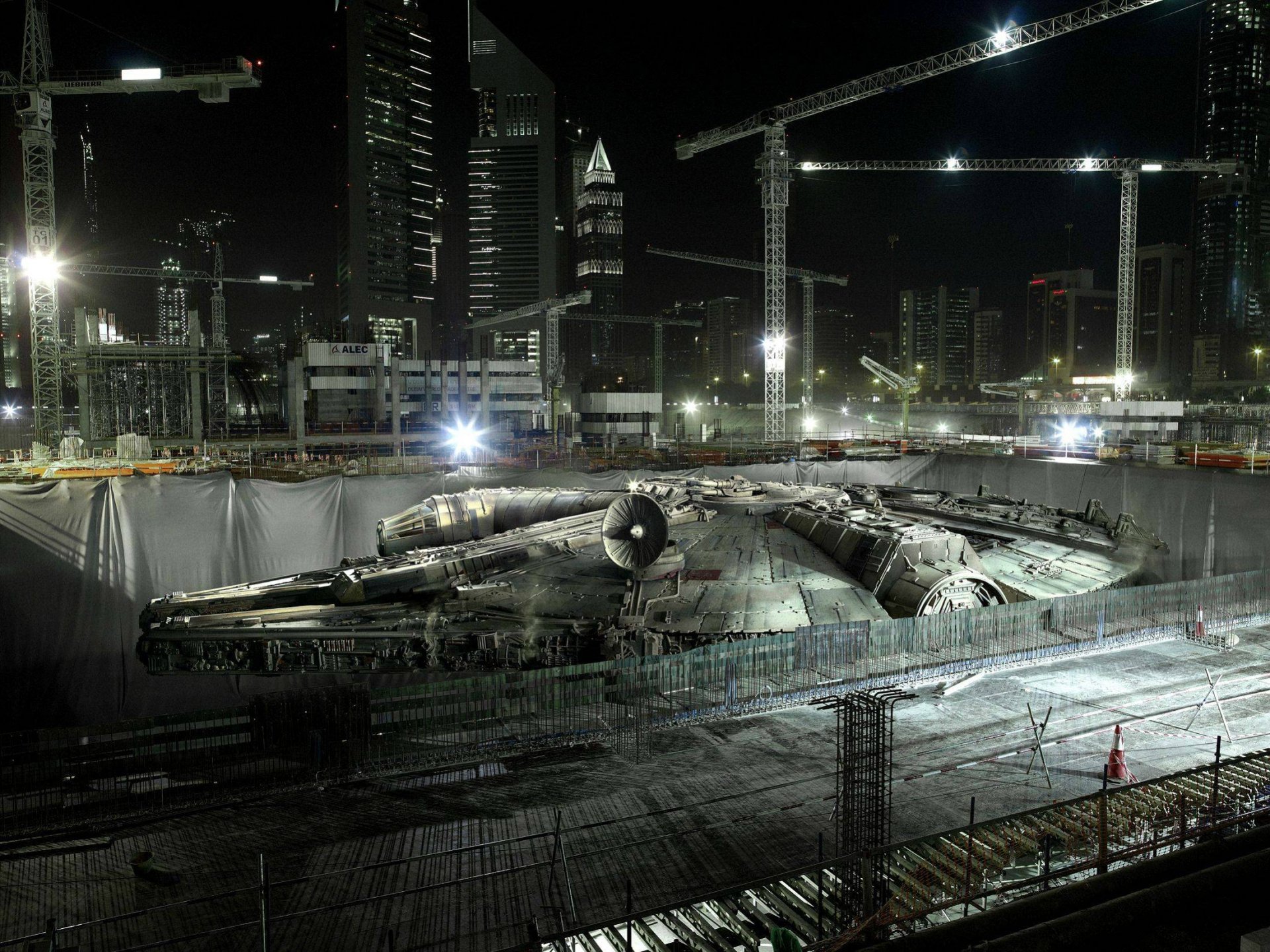 Millennium Falcon HD Wallpaper: A Sci-Fi Marvel in Construction