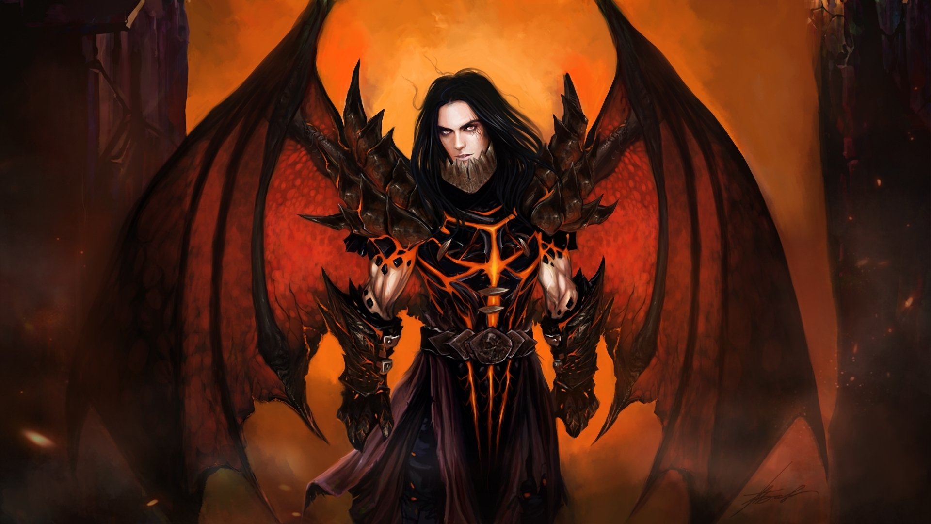 HD Wallpaper of Deathwing: Dark Demon with Dragon Wings by Marina Khvatova