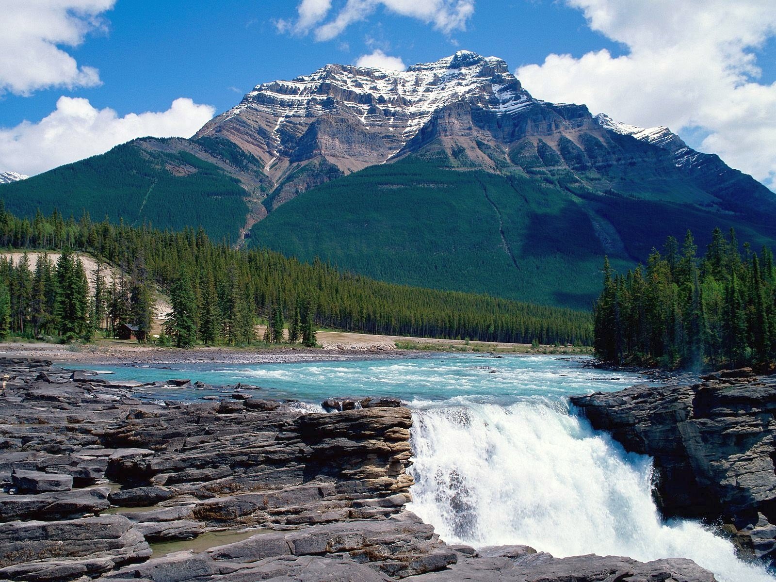Majestic Mountain Falls: Stunning HD Nature Wallpaper