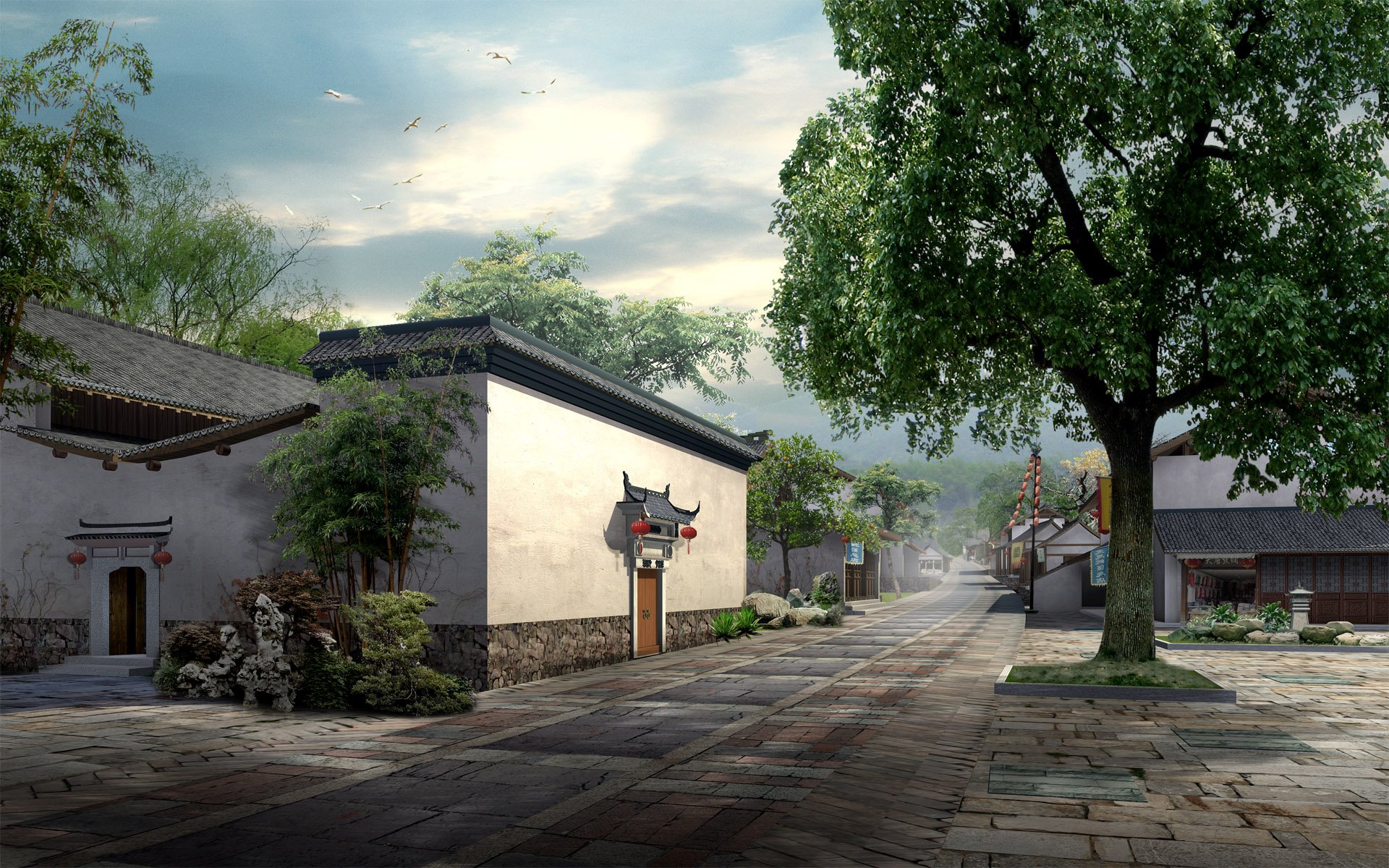 Serene Village Dawn — Artistic HD Wallpaper