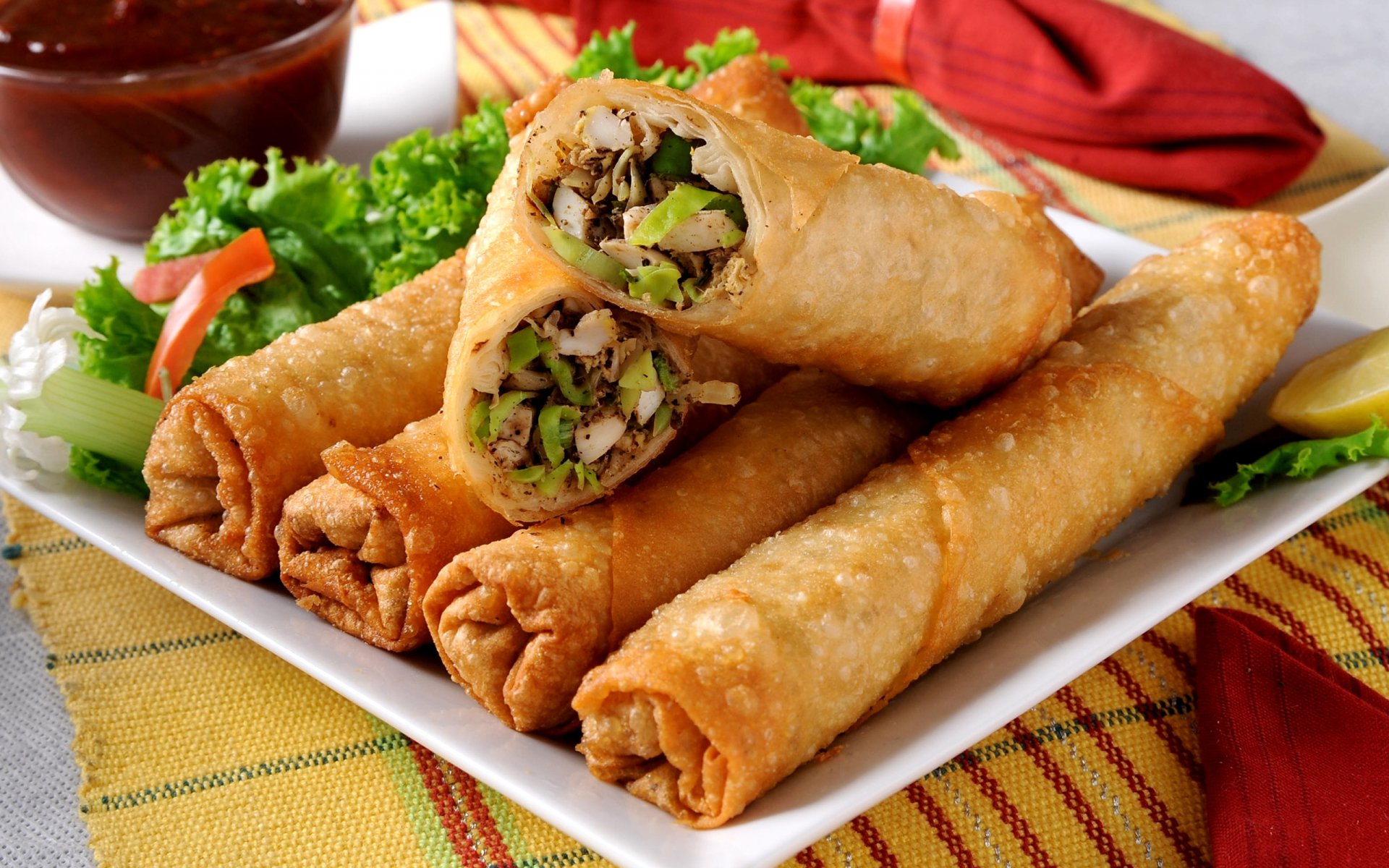 Crispy Spring Rolls Delight | HD Food & Baking Wallpaper