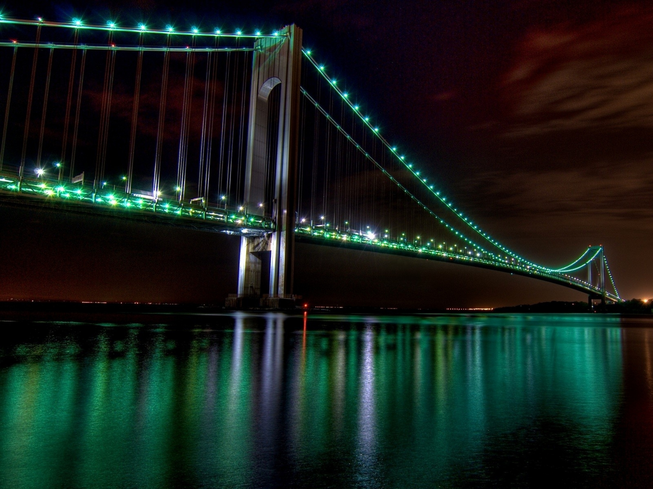 Download New York Night Green Light Bridge Man Made Verrazzano-Narrows ...