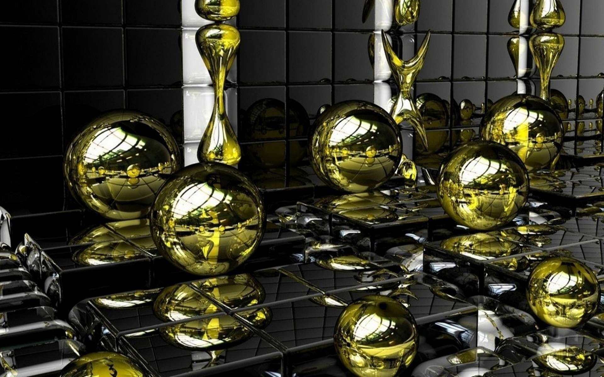 Radiant Reflections: Abstract Golden Spheres in HD by Miorah