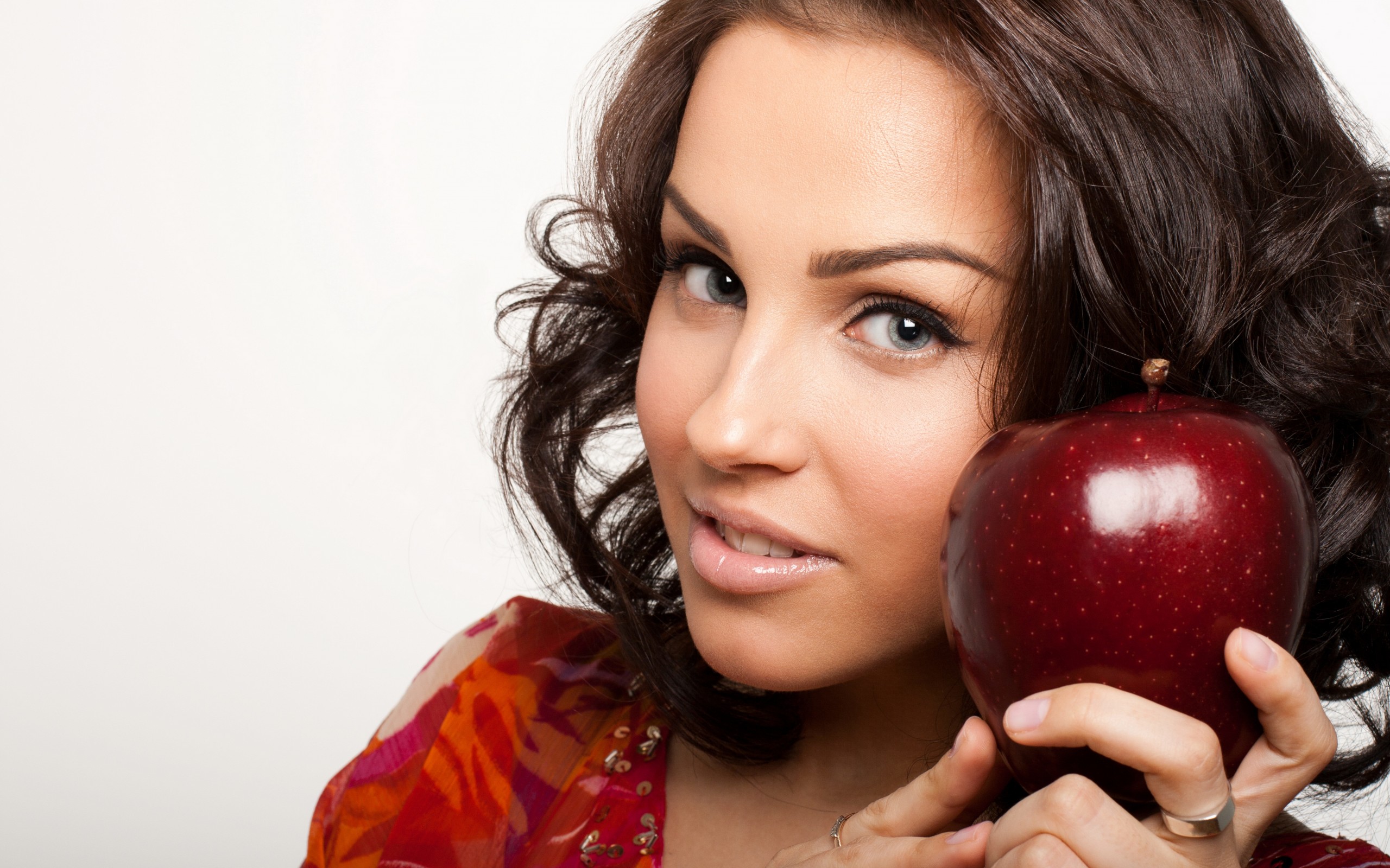 Woman with Apple - HD Wallpaper