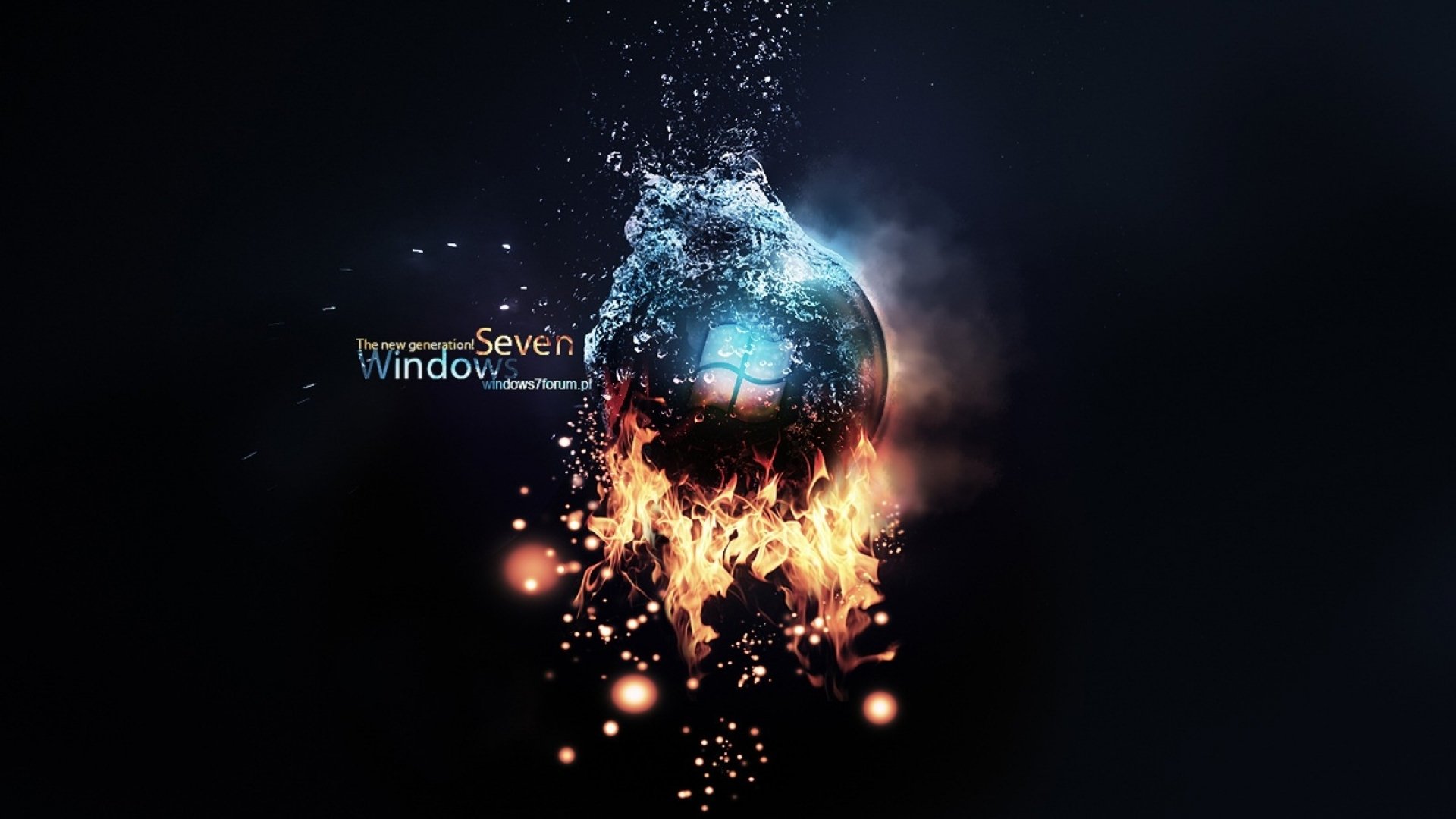 Windows 7 HD Wallpaper: Tech Fusion of Fire and Water
