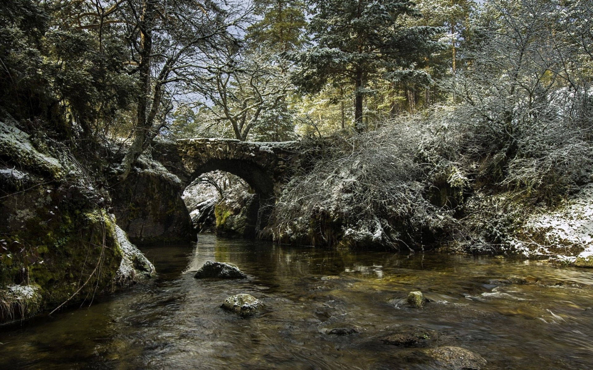 Stone Bridge 1920x1200 Wallpapers Stone Bridge Over Forest Lake, HD