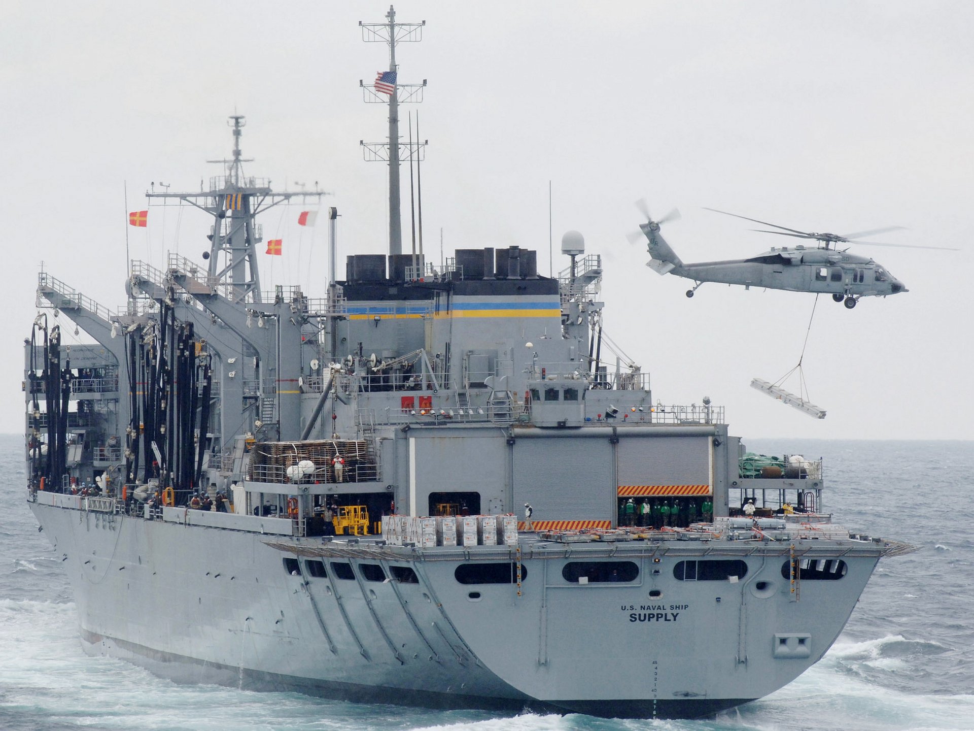 2K Quad HD Military Ship Wallpaper — Naval Support Vessel & Helicopter