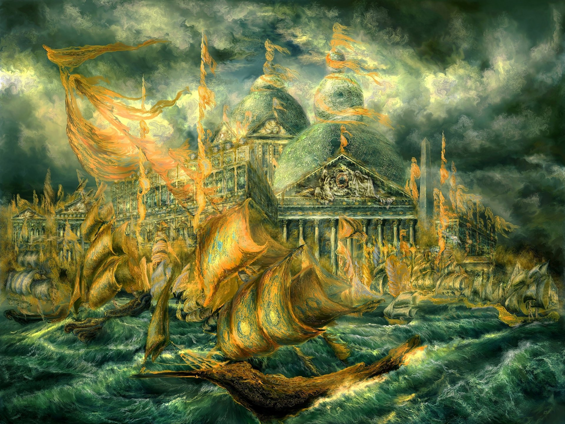 Gilded Stormfleet — Artistic Fantasy 2K Quad HD Wallpaper | 2560x1920 ...