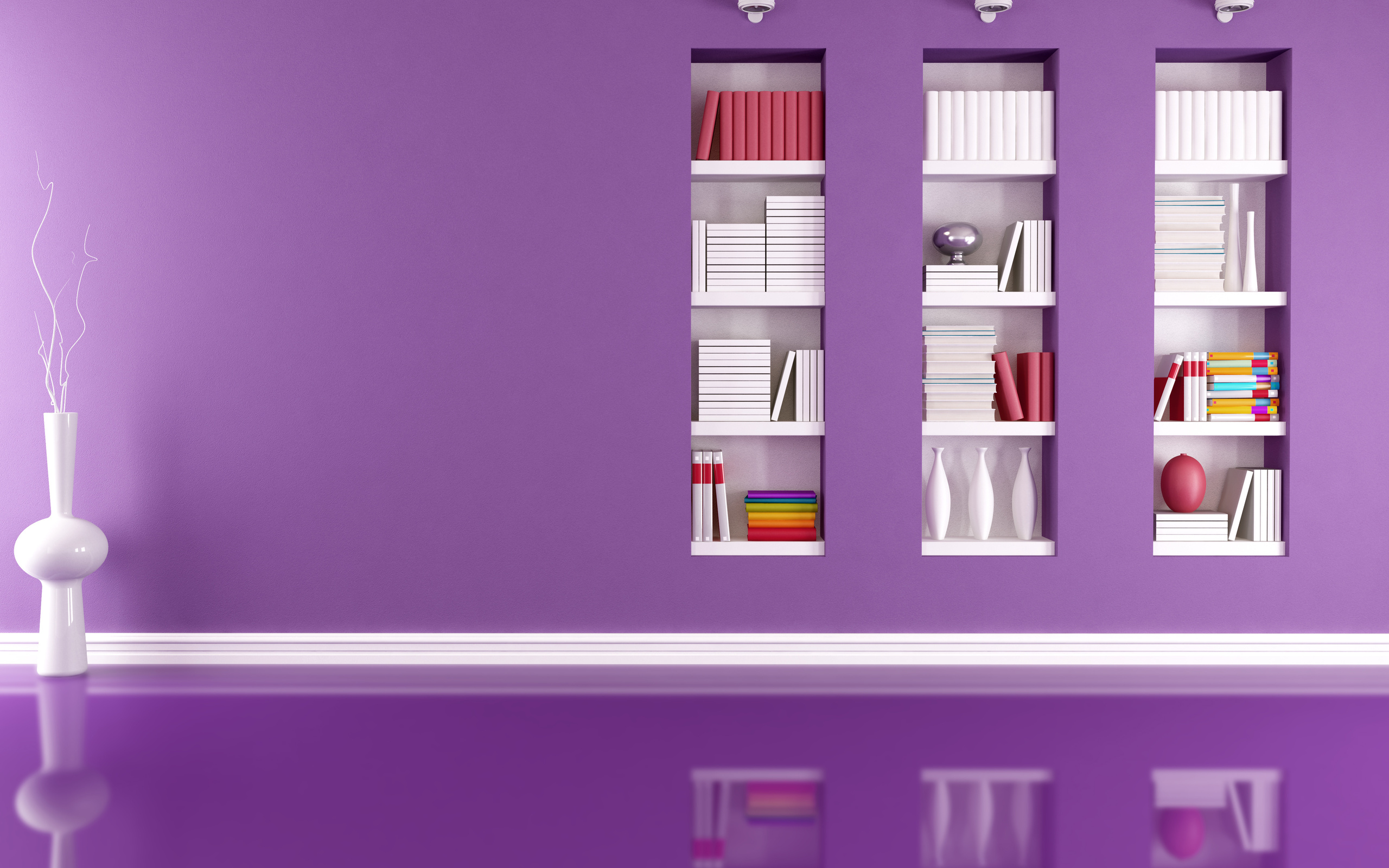 Modern Minimalist Room with Sleek Built-in Shelves - HD Wallpaper