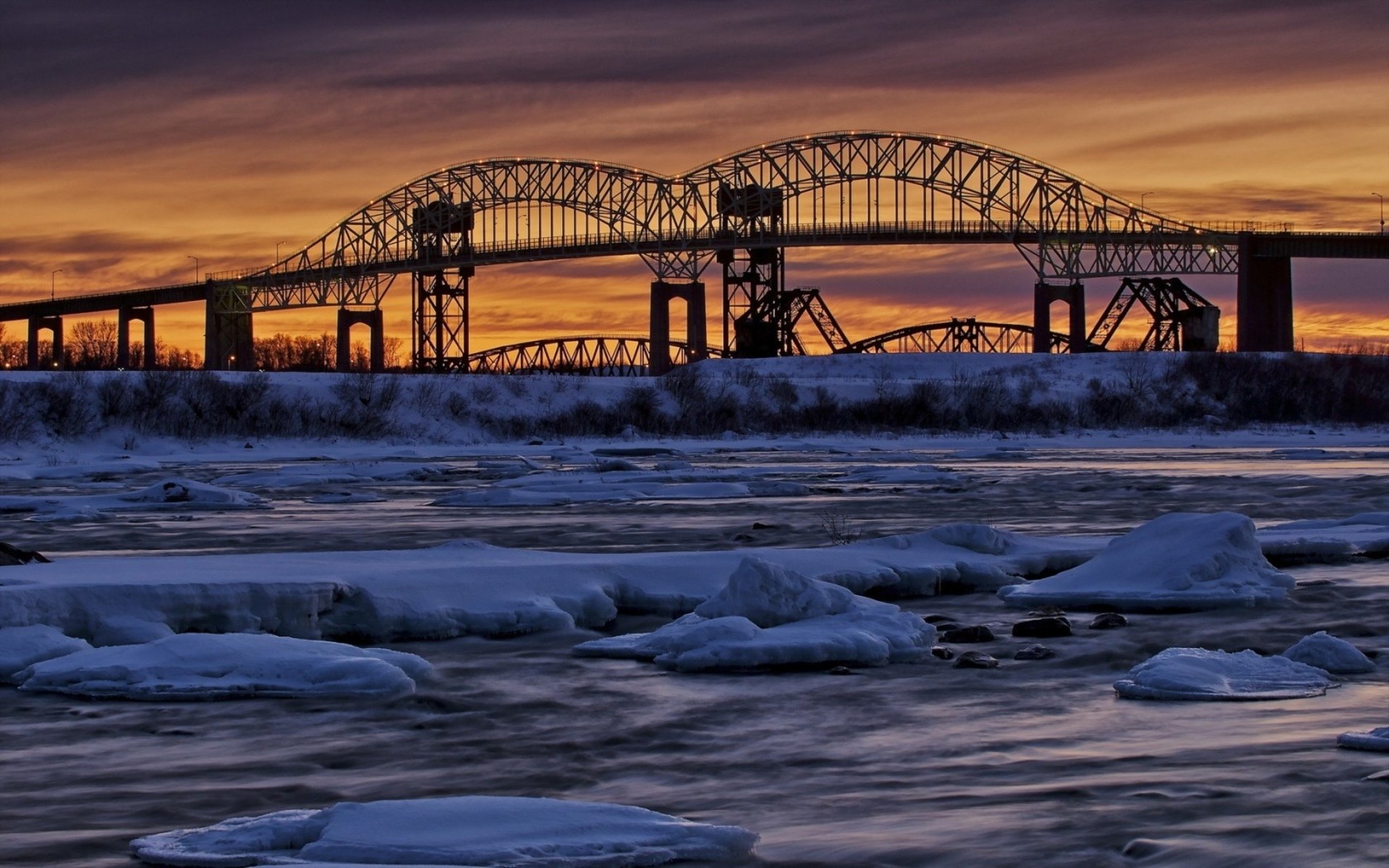 Sunset Silhouette: Majestic Man-Made Bridge HD Wallpaper | 1920x1200 ...
