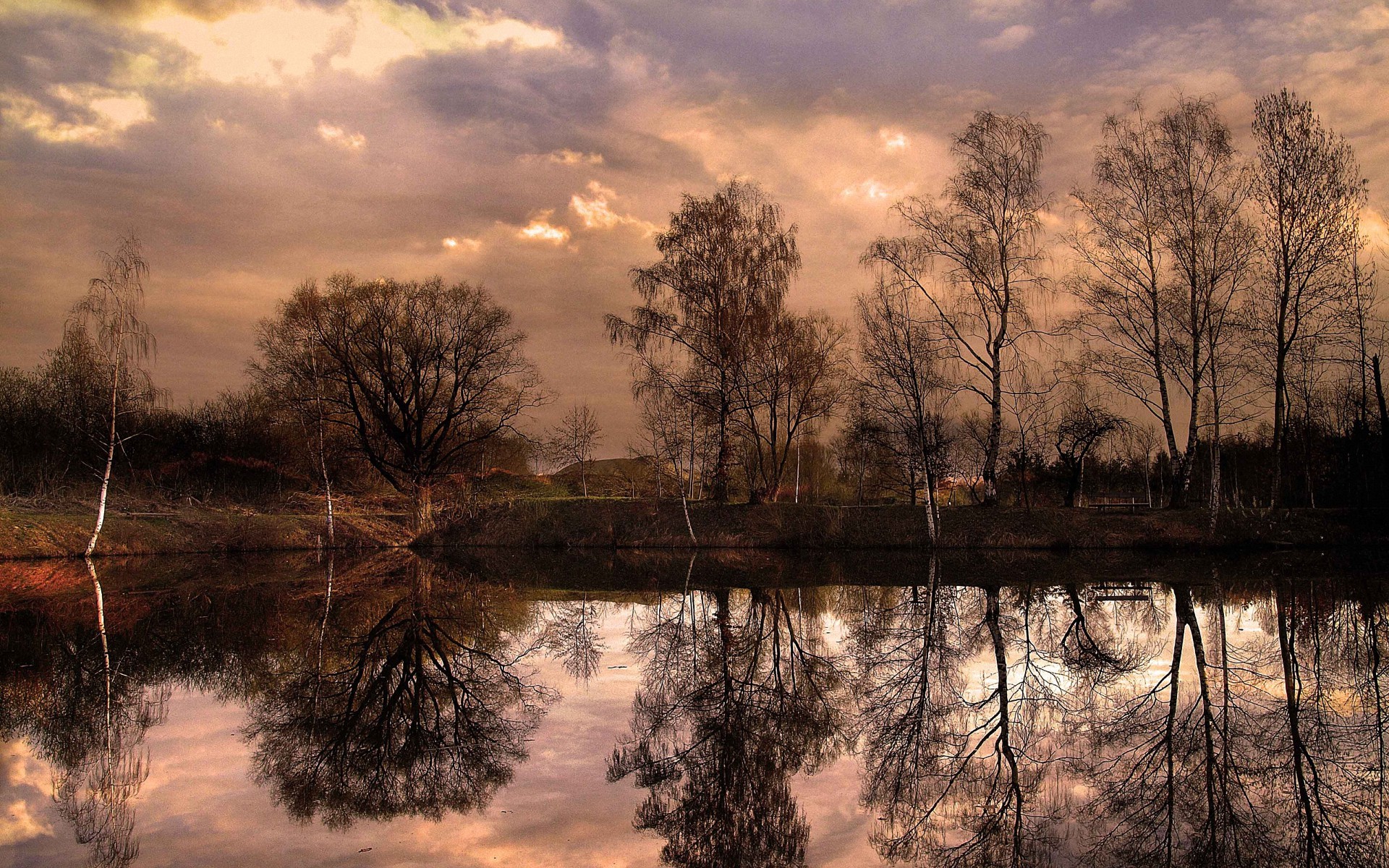 Serene Nature Reflection HD Wallpaper: Tranquil Trees & Mirror Lake