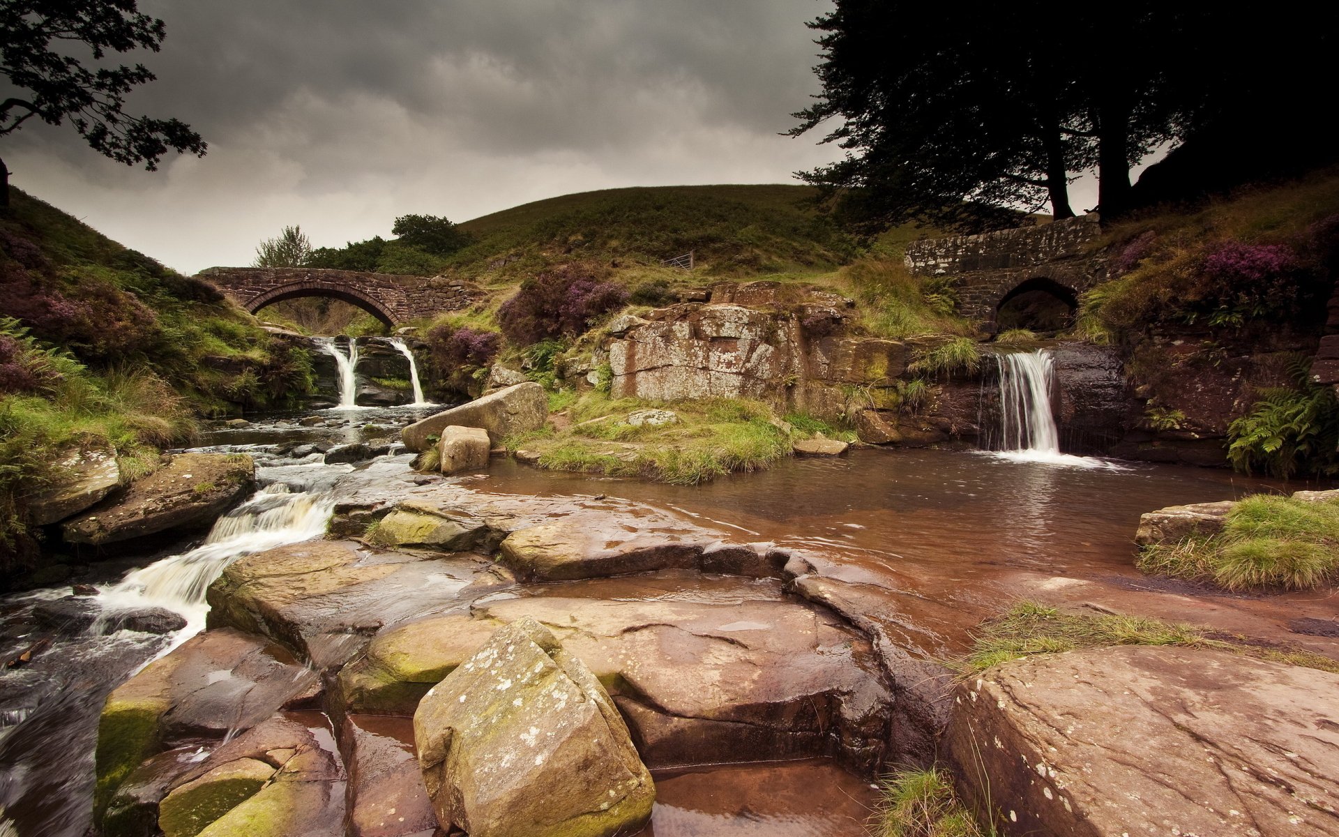 Download Bridge Nature Waterfall HD Wallpaper