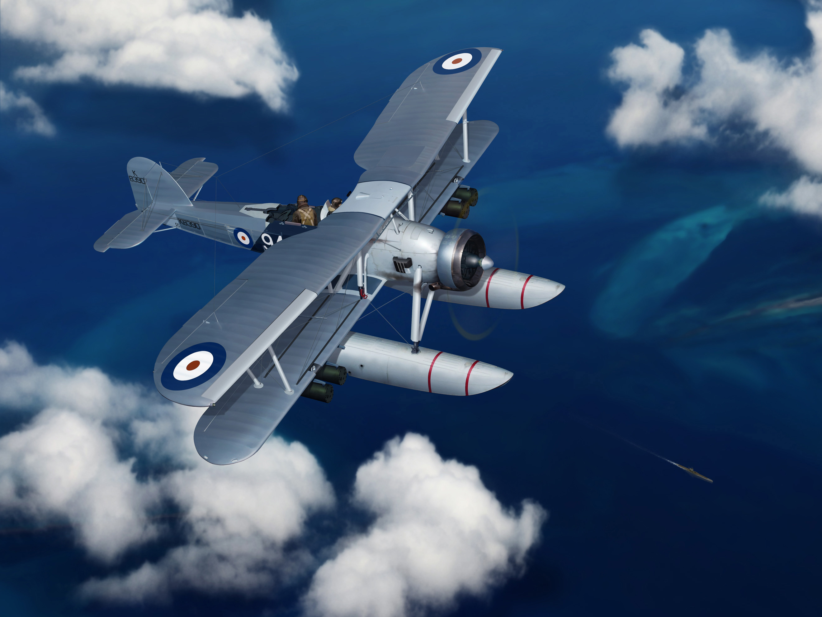 HD Military Biplane Soaring Through the Sky