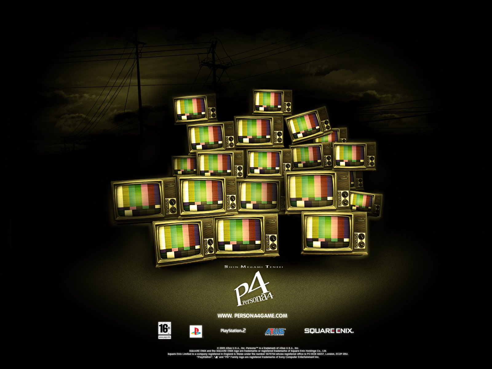 Persona 4 HD Wallpaper: Retro TVs in Shadowed Glow