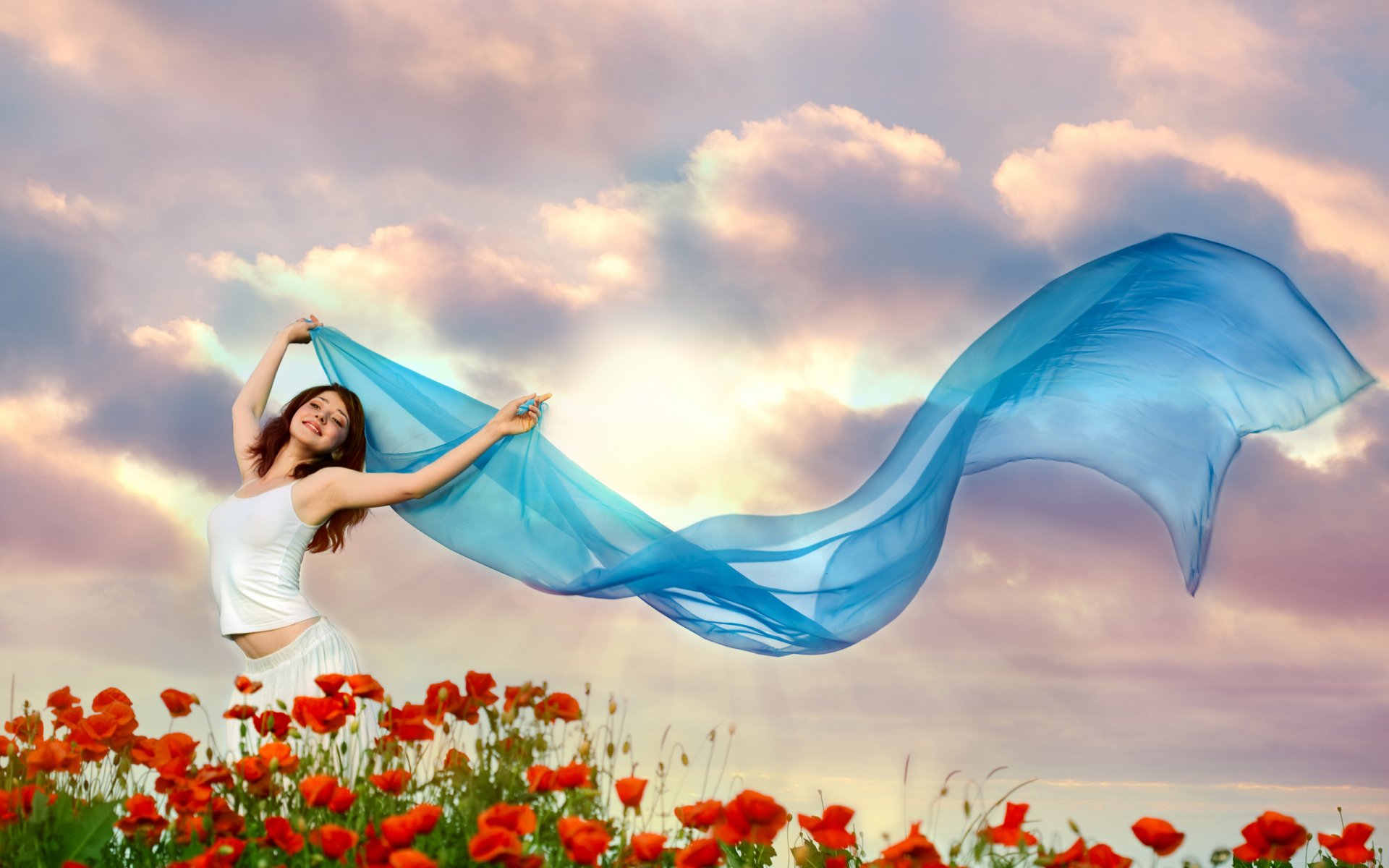 Radiant Mood: Woman Embracing the Sky – HD Wallpaper Bliss