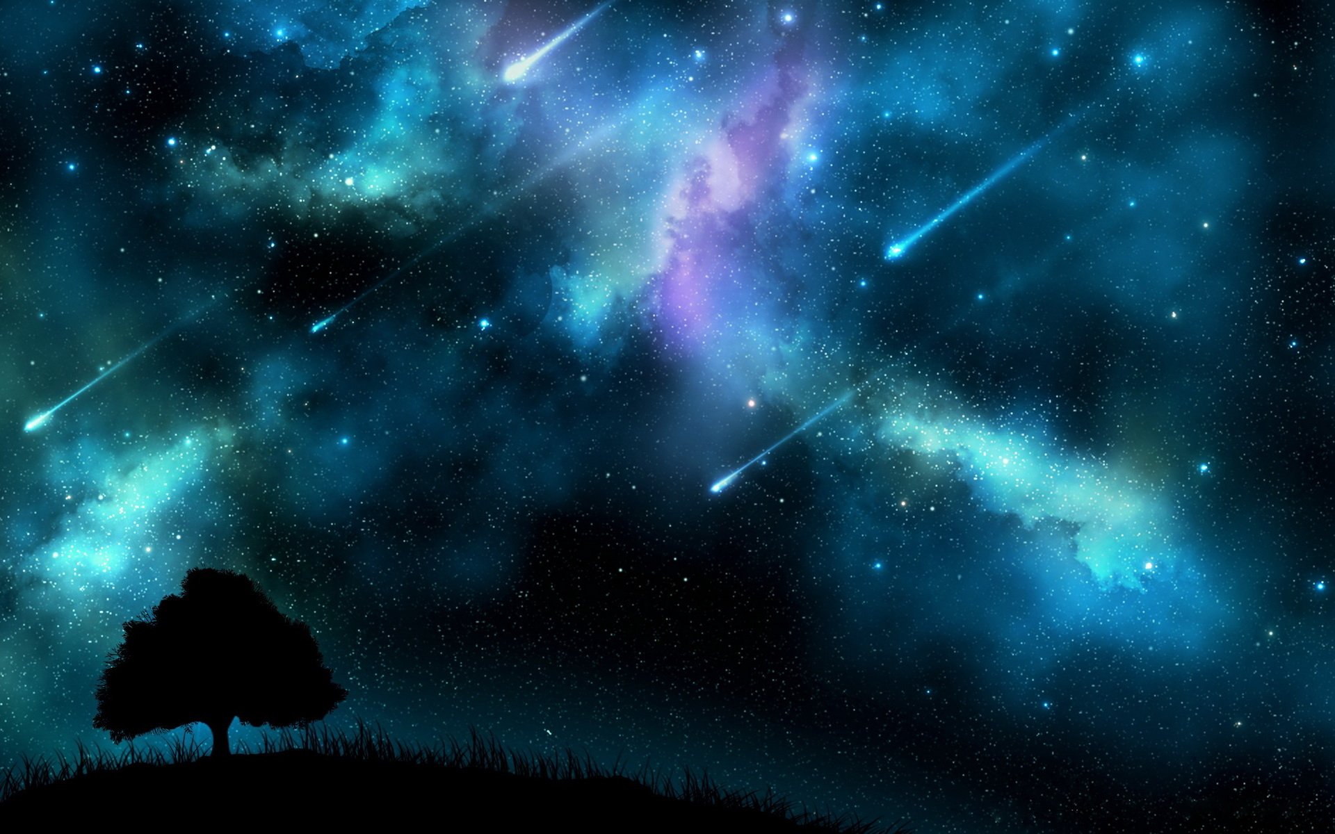 Artistic Nightfall: Stunning HD Meteor Shower Wallpaper