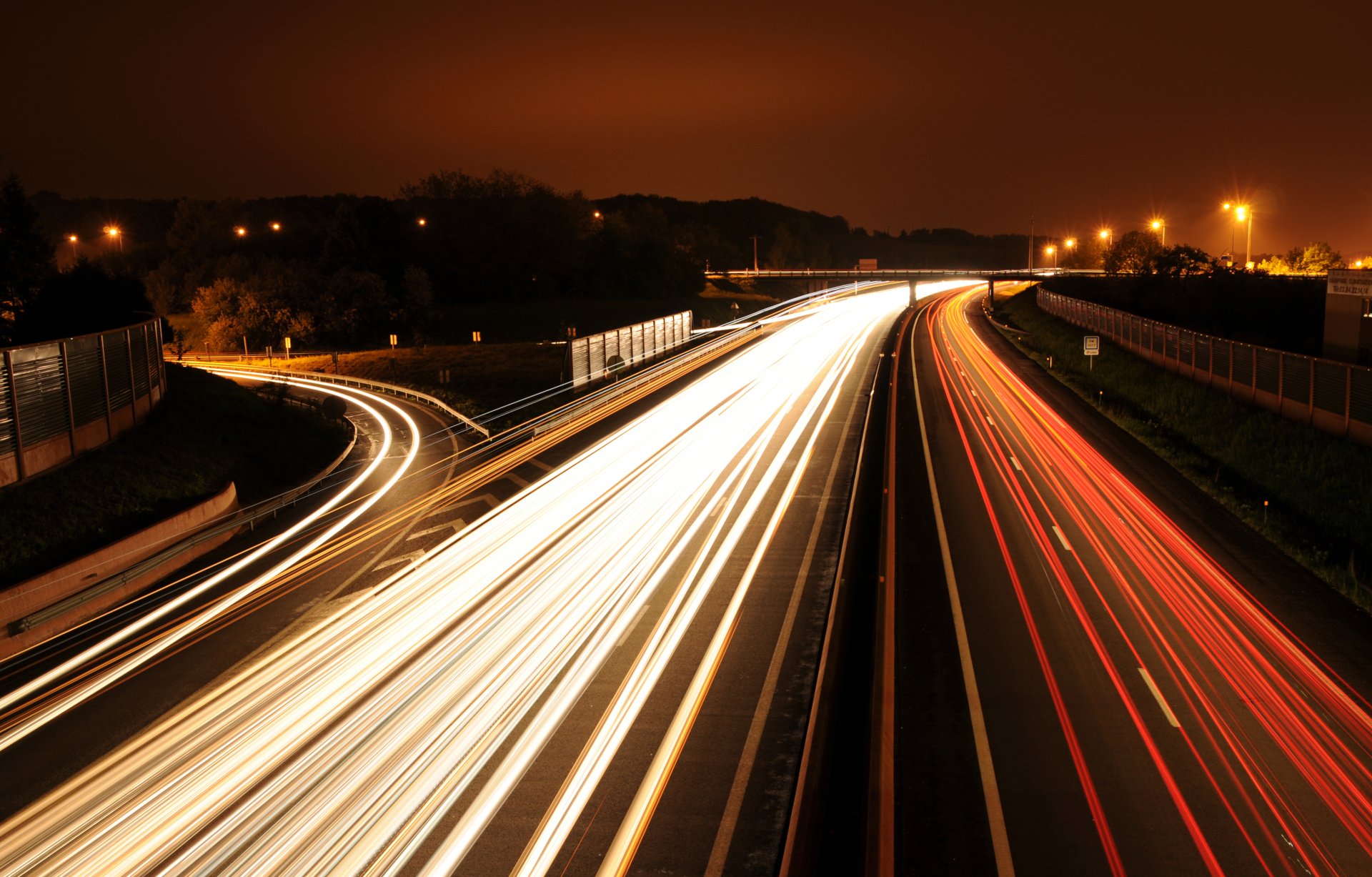 4K Ultra HD Time-Lapse Freeway Light Trails at Night