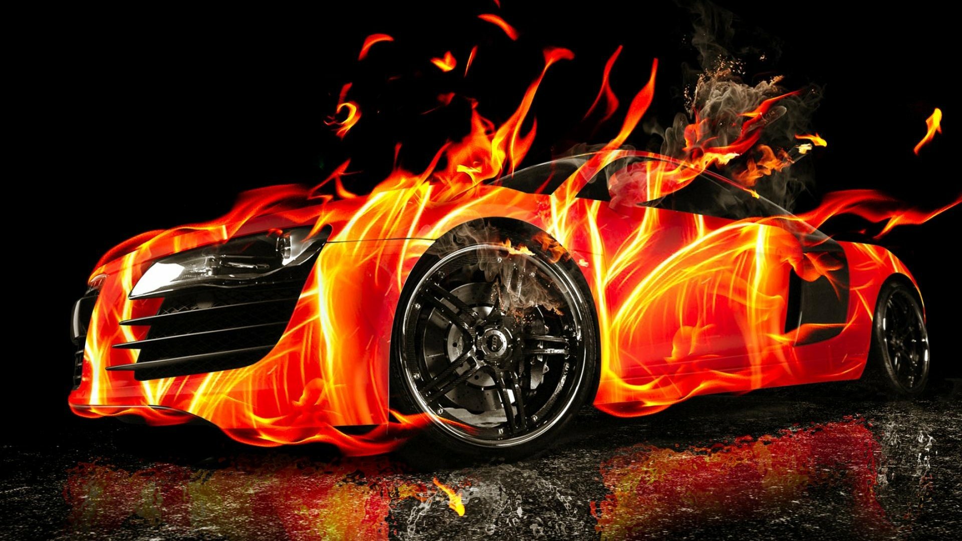 Flaming Ride: Artistic HD Vehicle Wallpaper