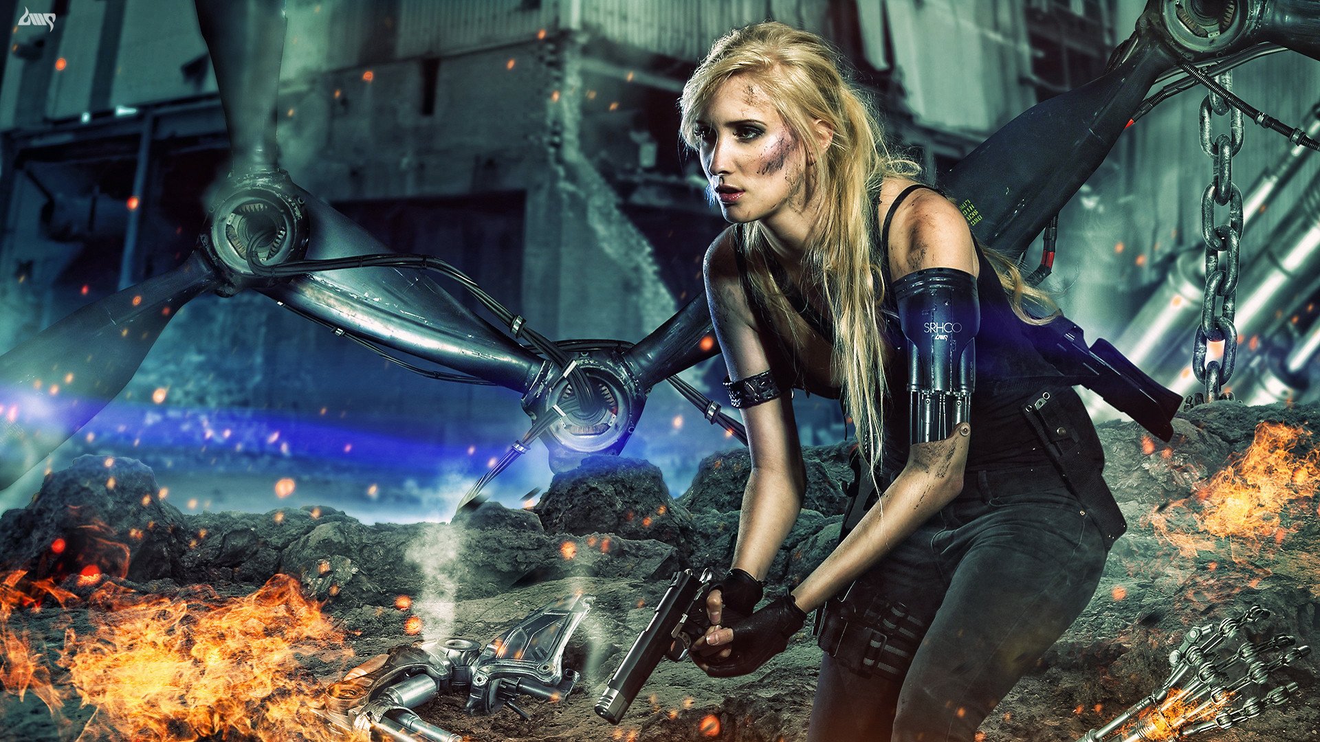 Fierce Cyborg Warrior: Sci-Fi Girl with Guns HD Wallpaper by Denny Budi ...