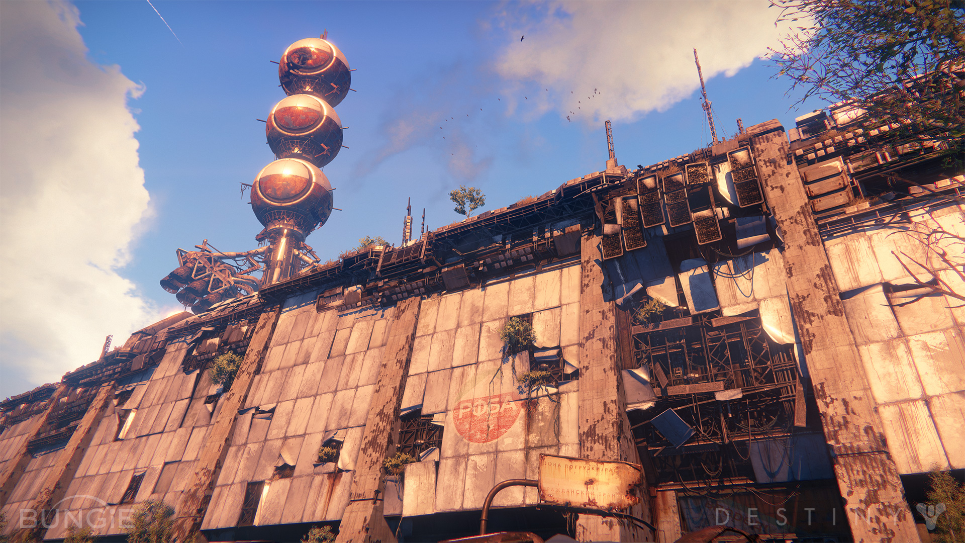 Epic Destiny HD Wallpaper: Futuristic Fortress in the Sky