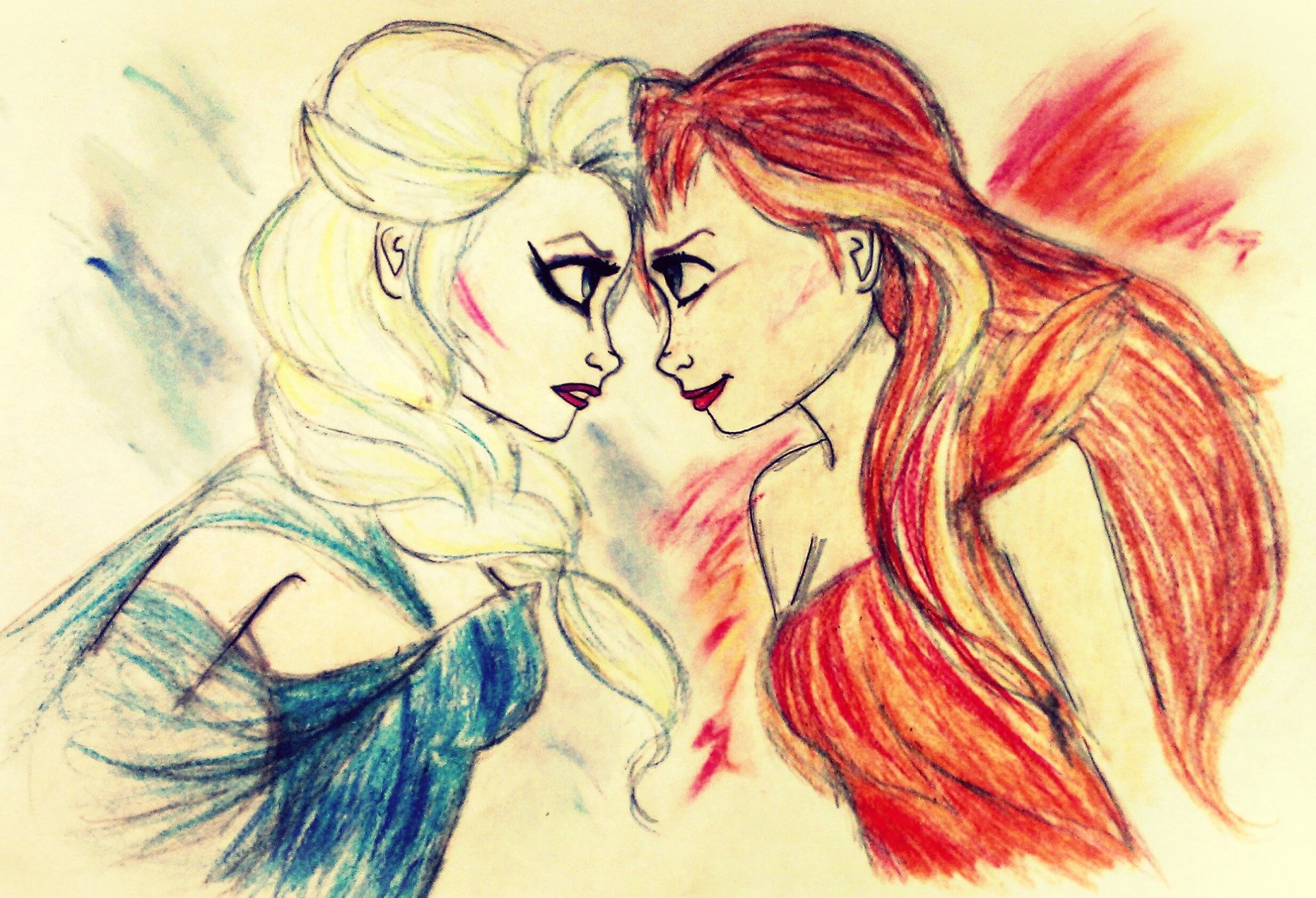 Elsa and Anna: Frozen Fire and Ice HD Wallpaper Showdown by Rnzrte