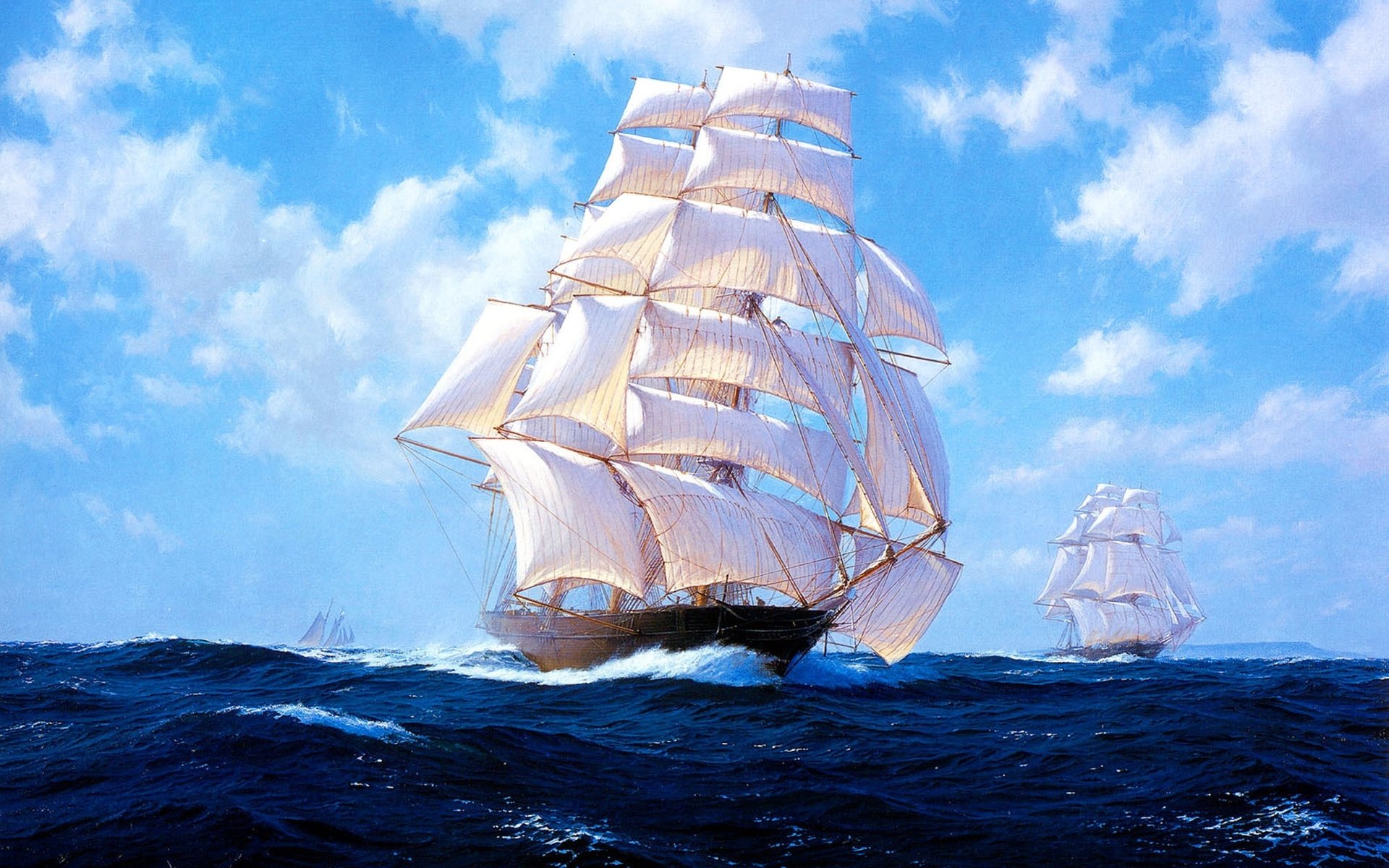 Majestic Sailboats Cutting Through Ocean Waves – HD Wallpaper
