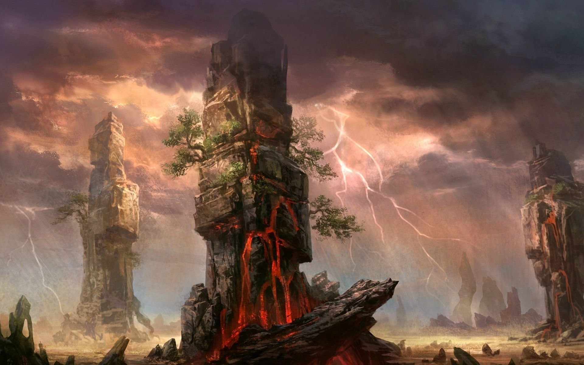 Stormforged Cliff Spires — Fantasy Landscape HD Wallpaper | 1920x1200 ...