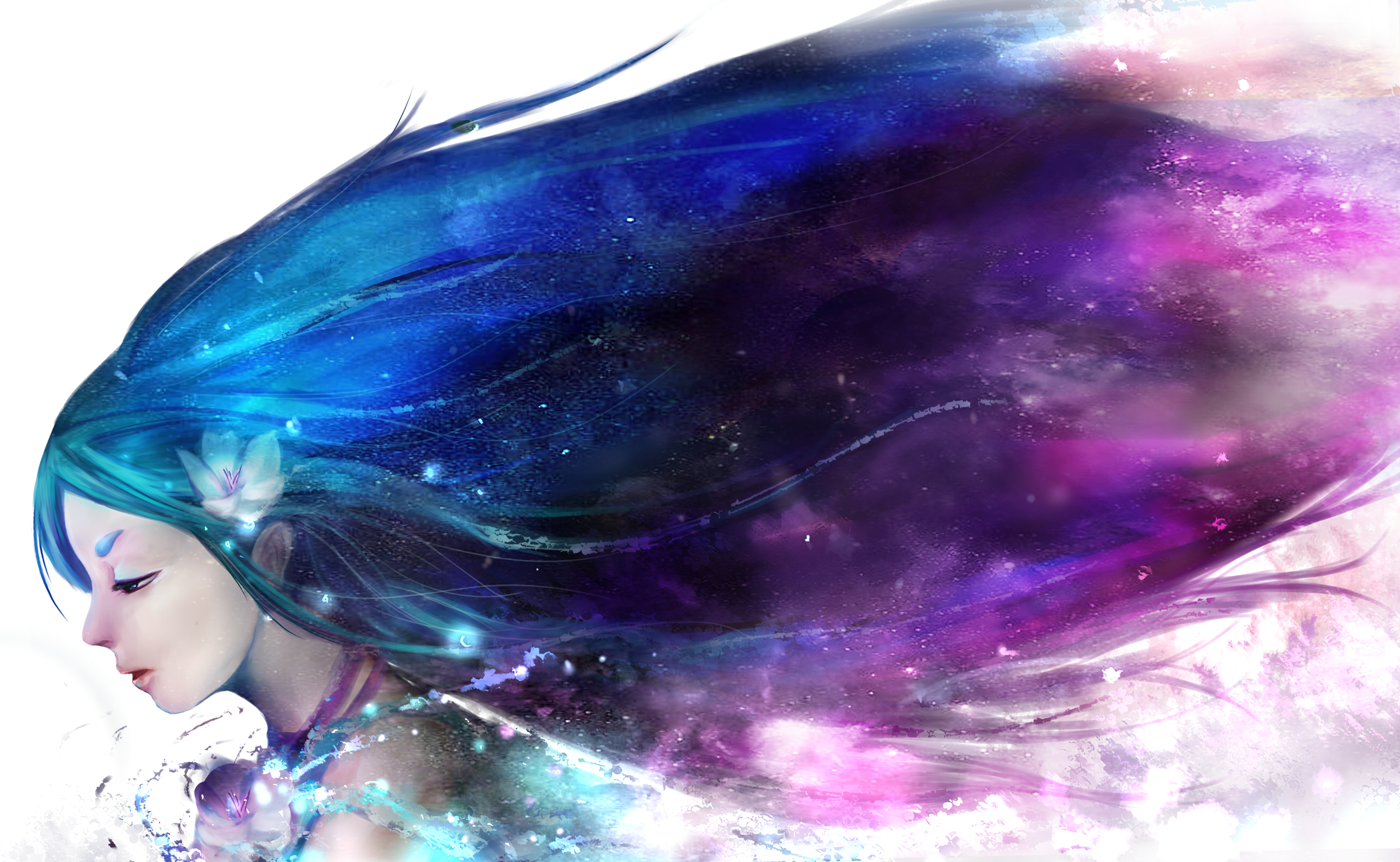 Download Flower Blue Hair Anime Original HD Wallpaper