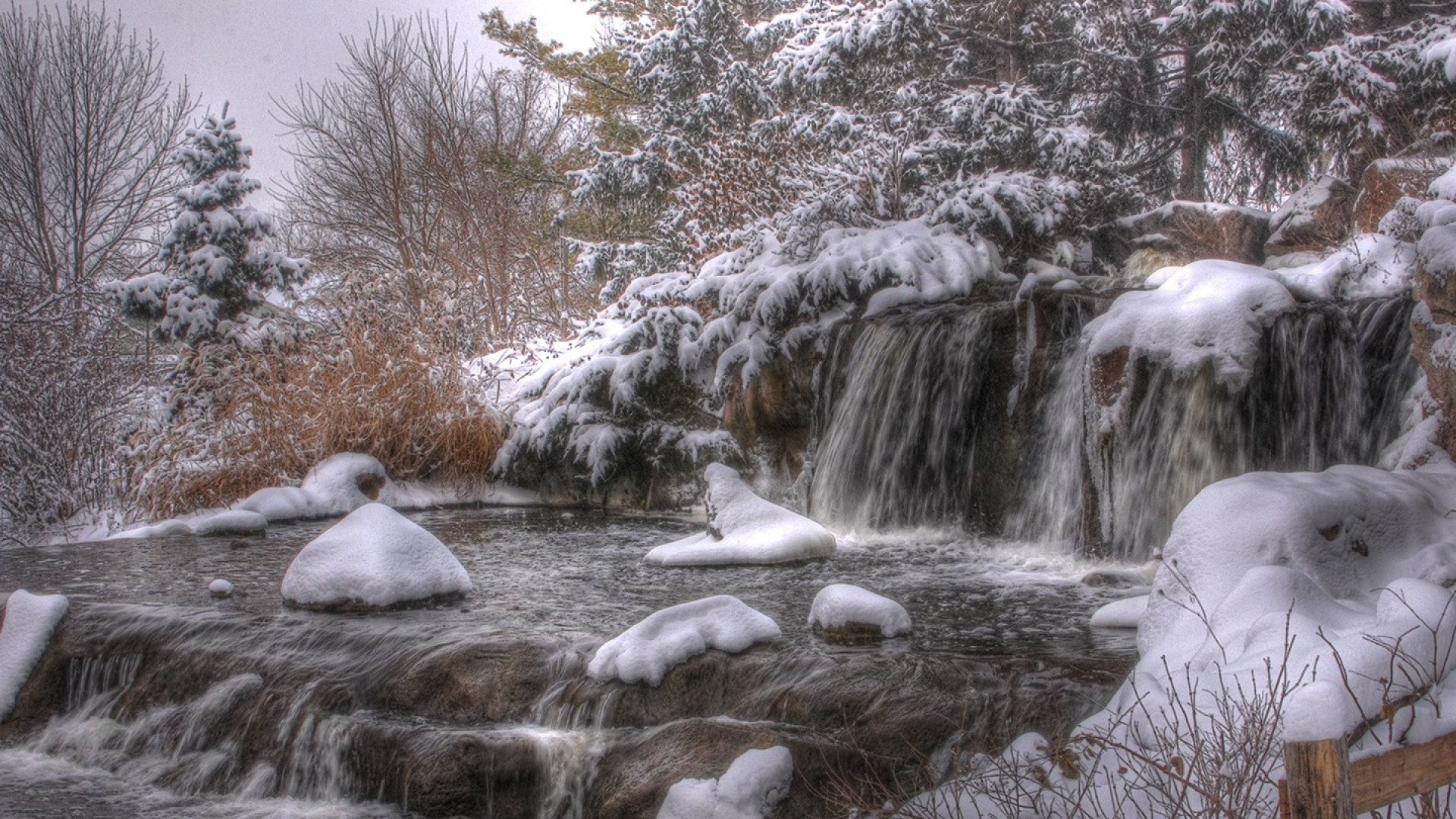 Download Stream Nature Winter HD Wallpaper