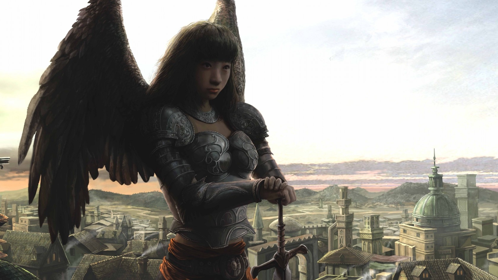Angel Warrior: Epic Fantasy HD Wallpaper Skyline Sentinel