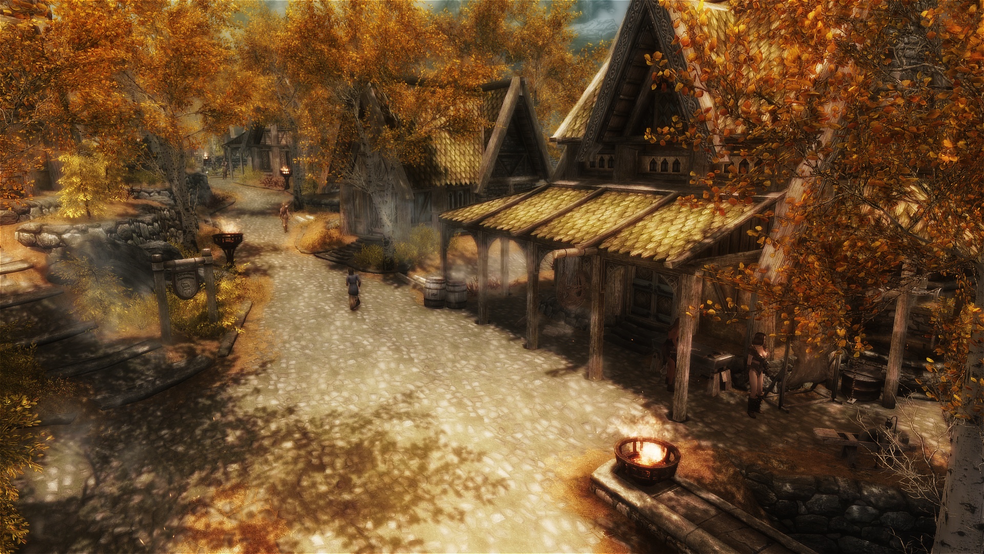 Skyrim HD Village Scene – Stunning Elder Scrolls V Wallpaper