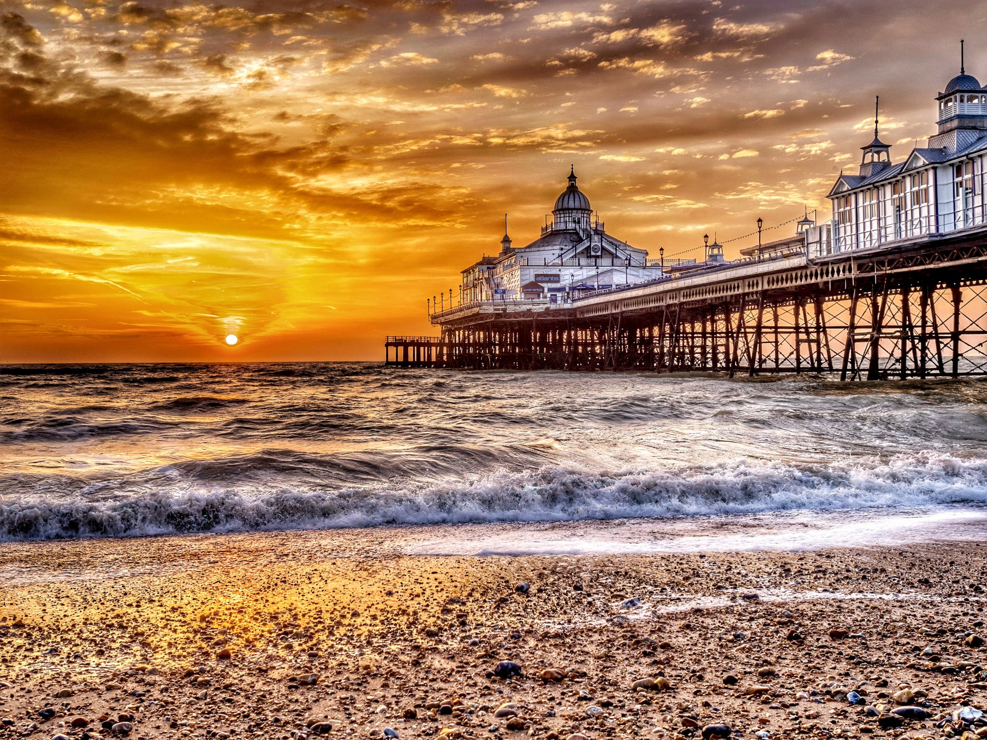 Download Building Sky Sea Sunset Man Made Pier 4k Ultra HD Wallpaper ...