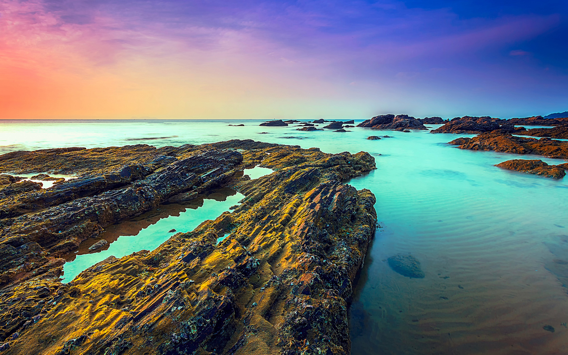 Colorful Ocean Wallpaper Widescreen Amazing Sunset Image Of Cape Greco