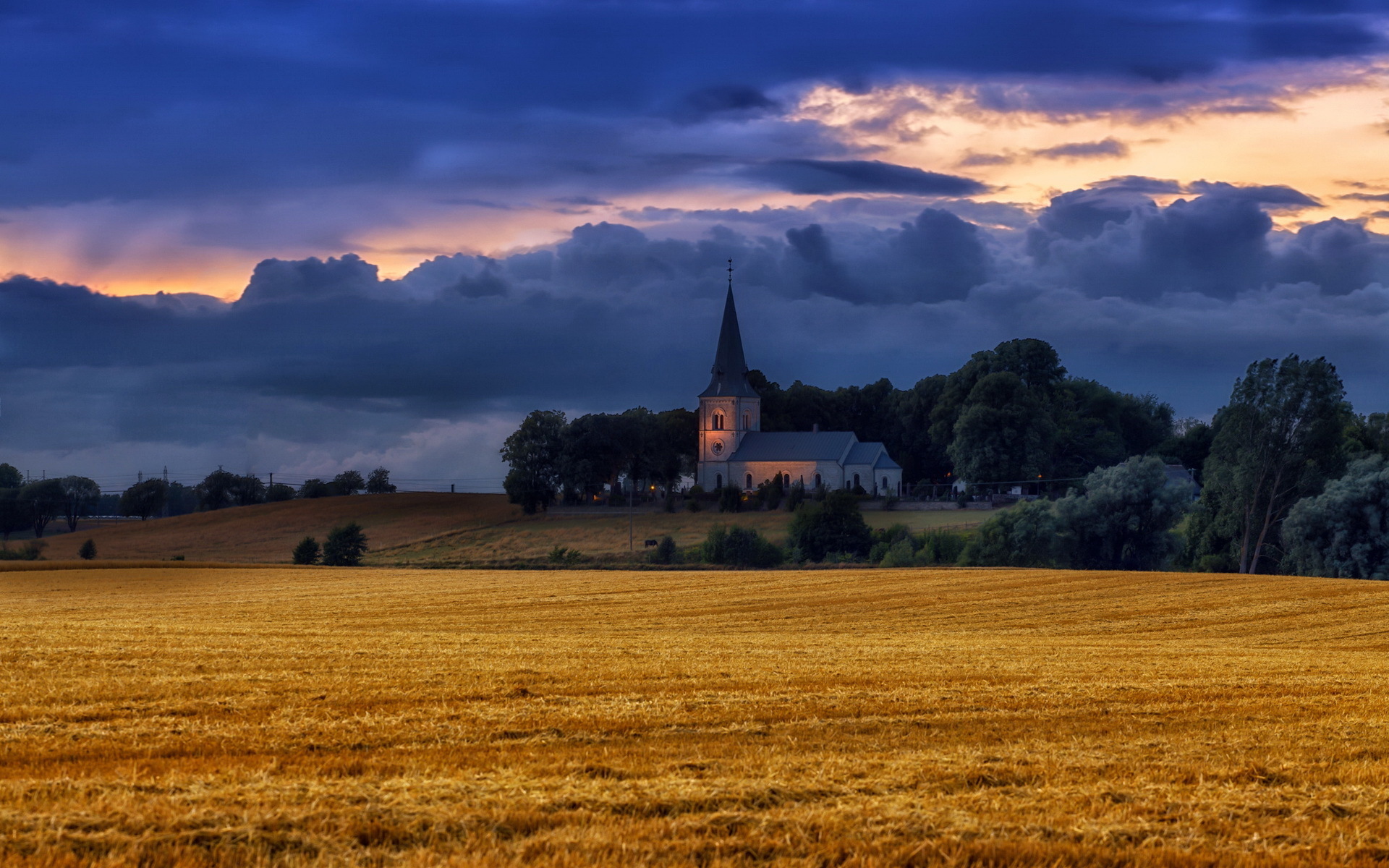Serene Twilight at the Countryside Church – HD Religious Wallpaper