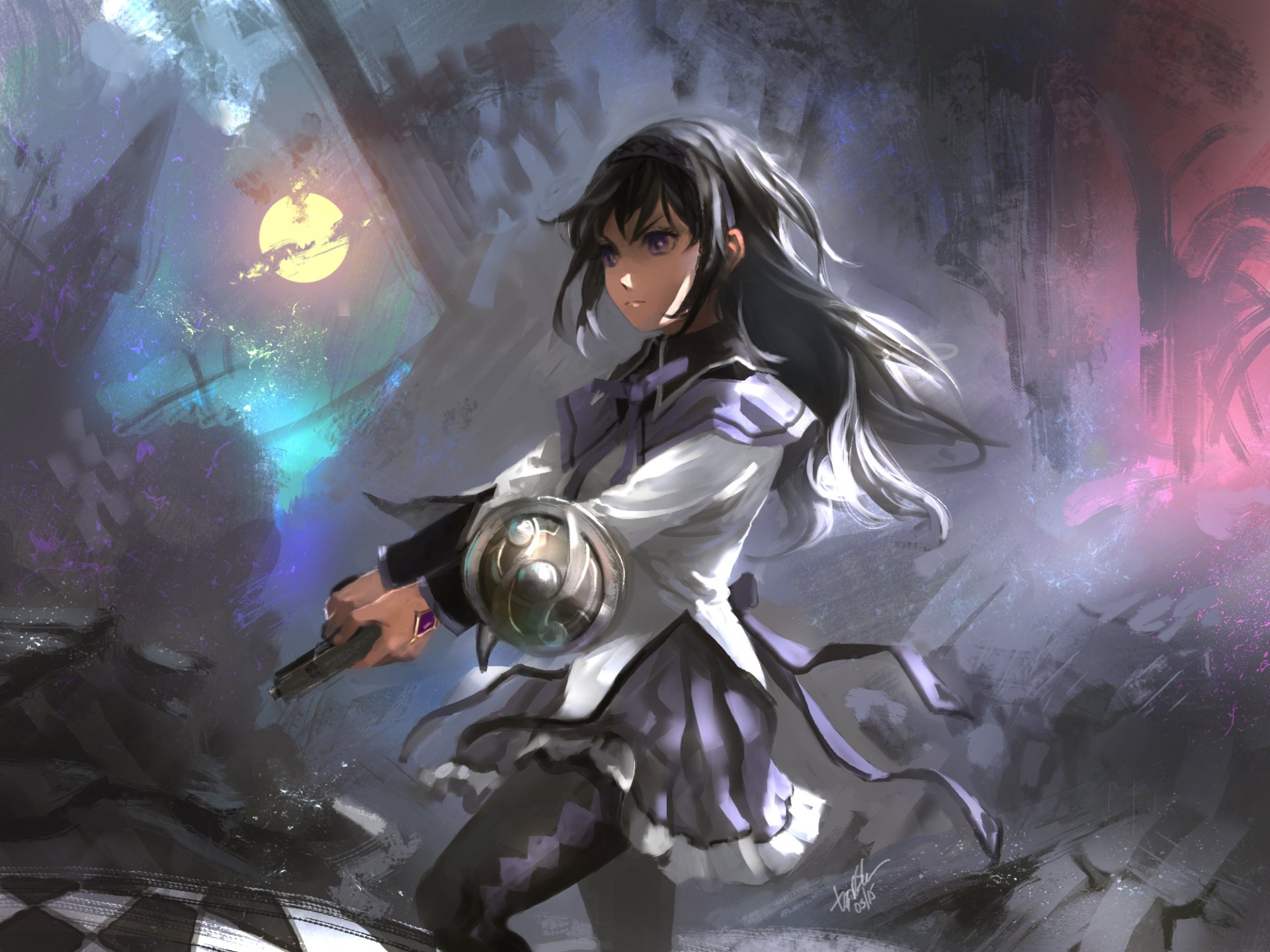 Homura Akemi HD Wallpaper: Armed Elegance in Anime Style by Diego Cunha