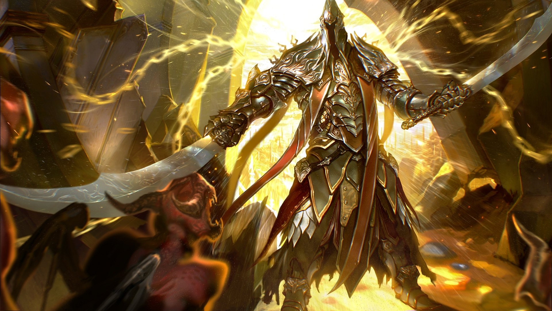 Epic Diablo HD Wallpaper: Legendary Warrior of Light Unleashed