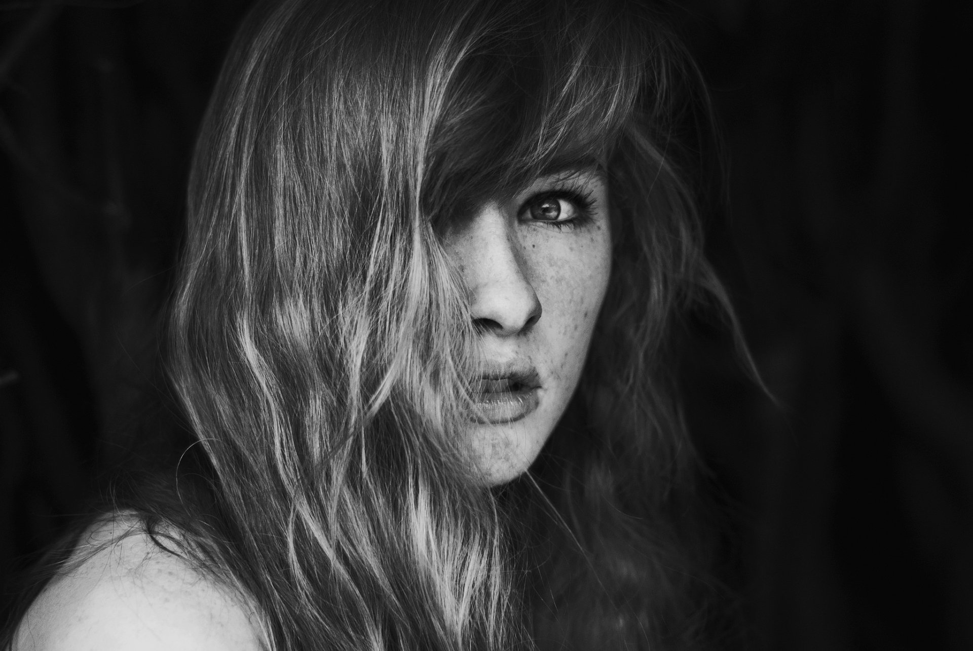 Download Black & White Freckles Model Woman Face HD Wallpaper by Ruby James