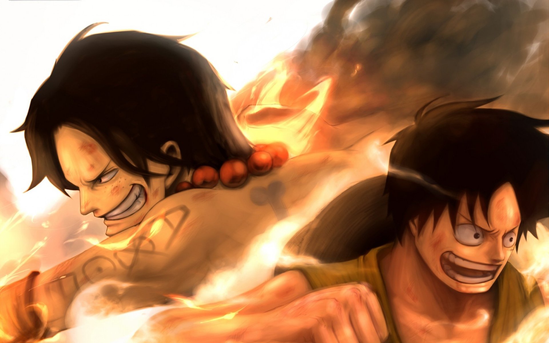 One Piece HD Wallpaper: Monkey D. Luffy and Portgas D. Ace by ダシヨ・マズカ ...