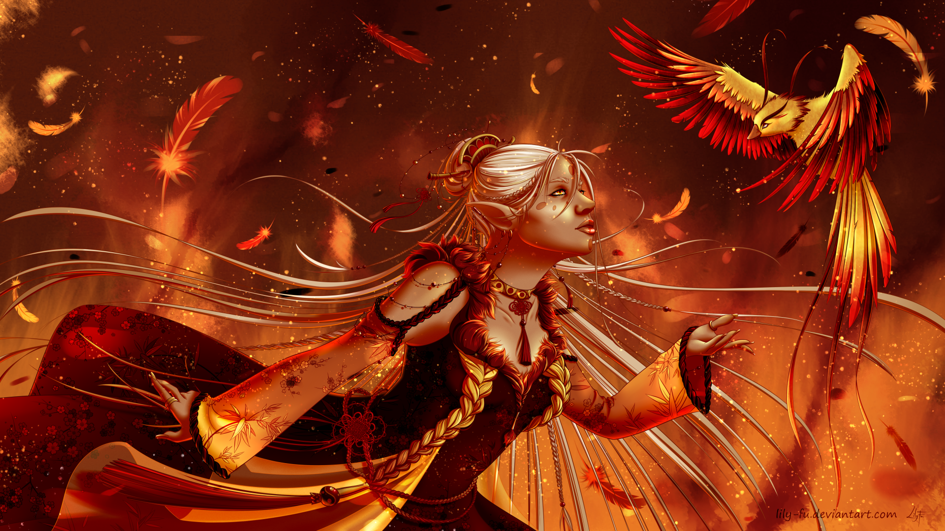 Phoenix Embrace: Fantasy Woman in Fiery 4K Ultra HD by Lily-Fu