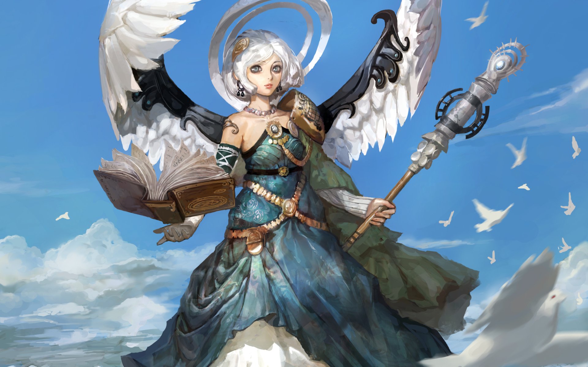 Celestial Guardian: Stunning Fantasy Angel HD Wallpaper by inshoo1