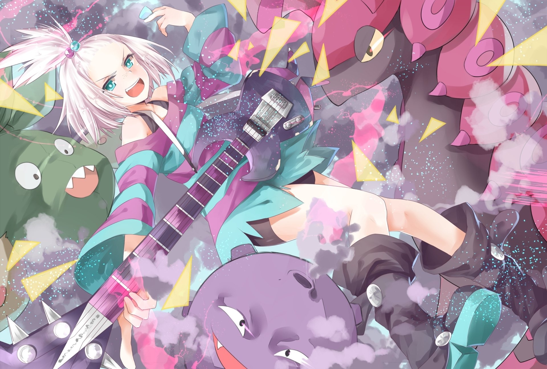 Download Guitar Boots Blue Eyes White Hair Shorts Homika Pok mon