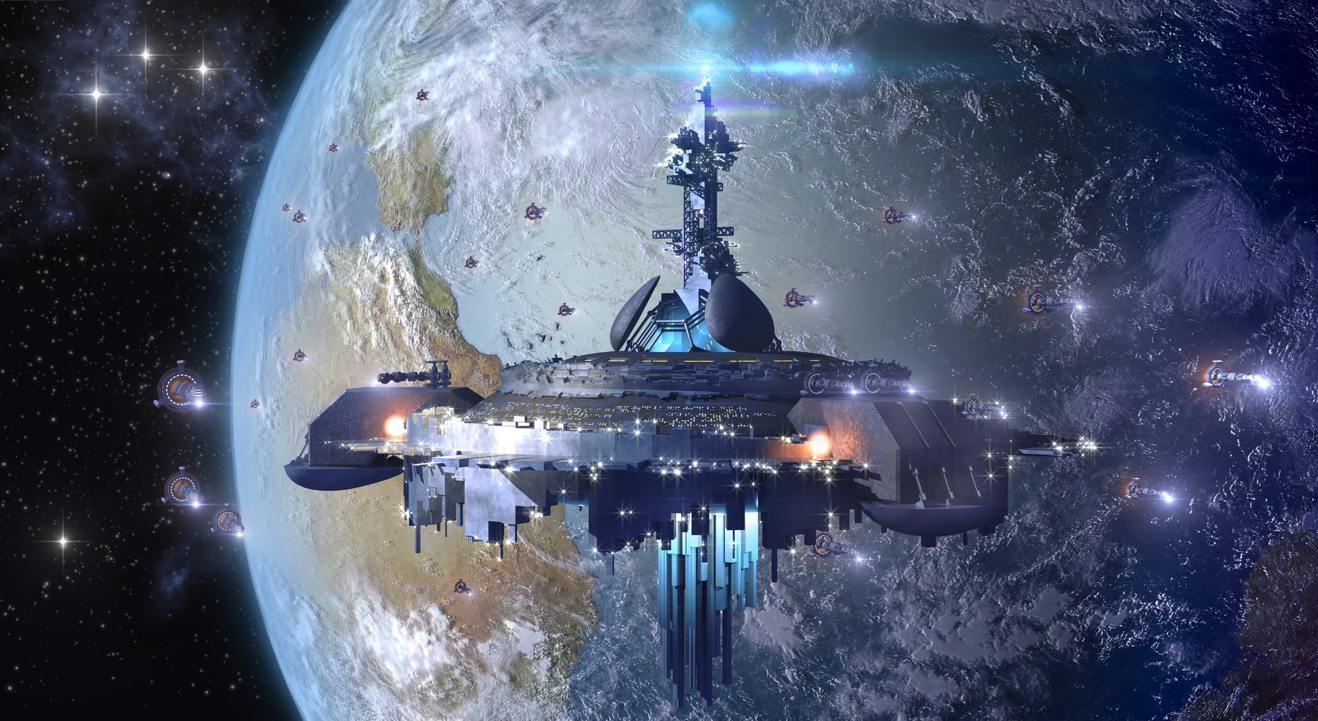Stellar Voyage: HD Sci-Fi Spaceship Wallpaper