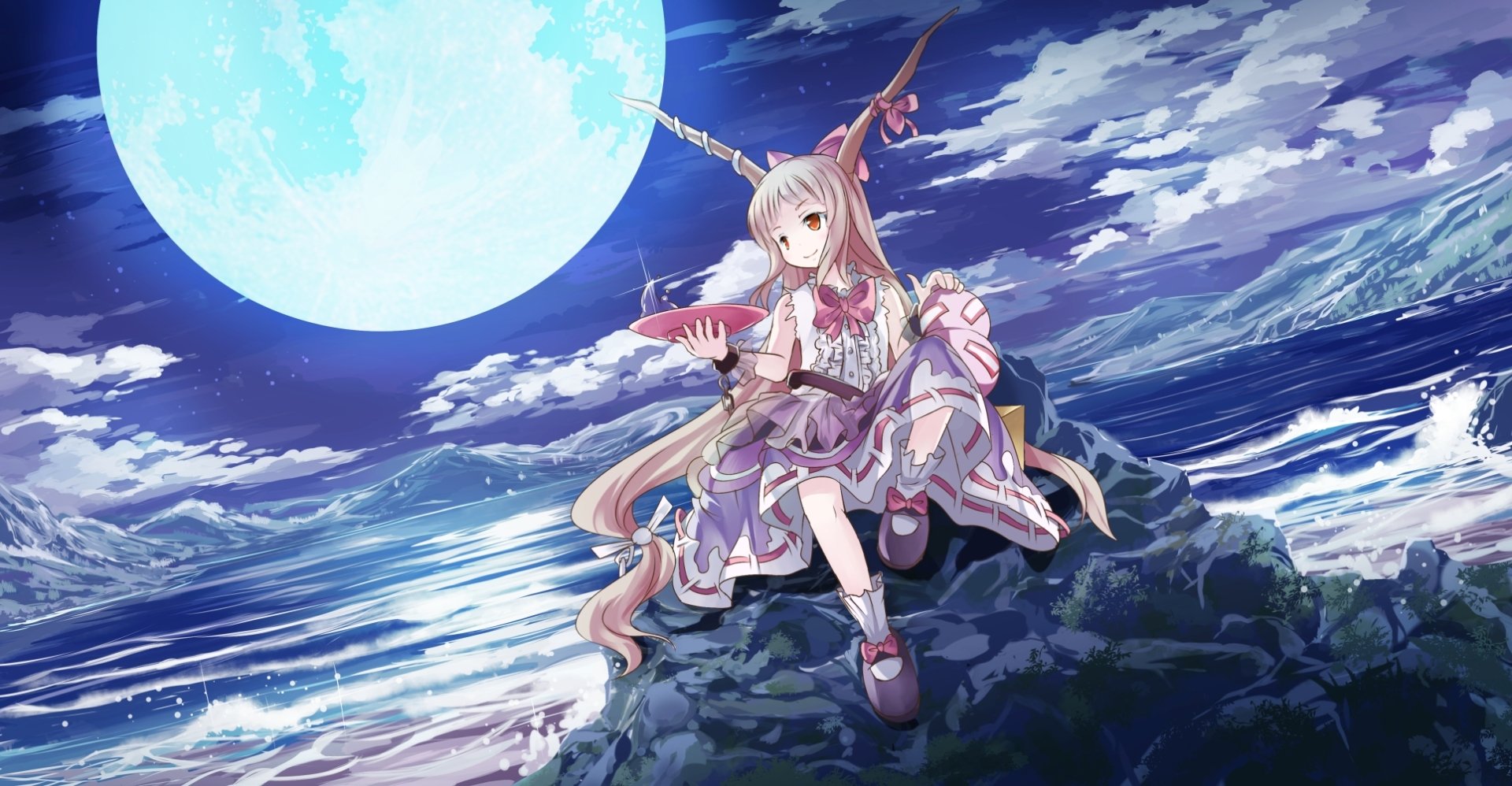 Suika Ibuki Touhou HD Wallpaper: Moonlit Waves and Mystic Grace ...