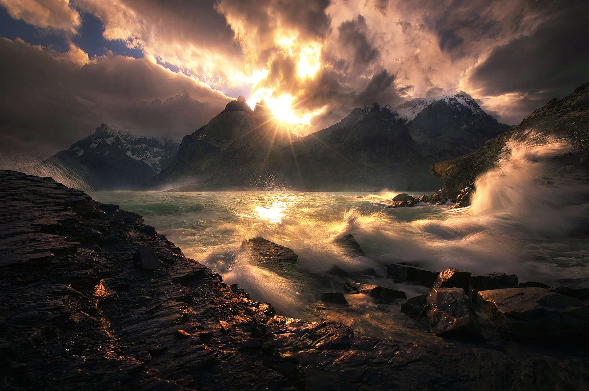 Download Cloud Sunbeam Mountain Landscape Wave Nature Coastline HD ...