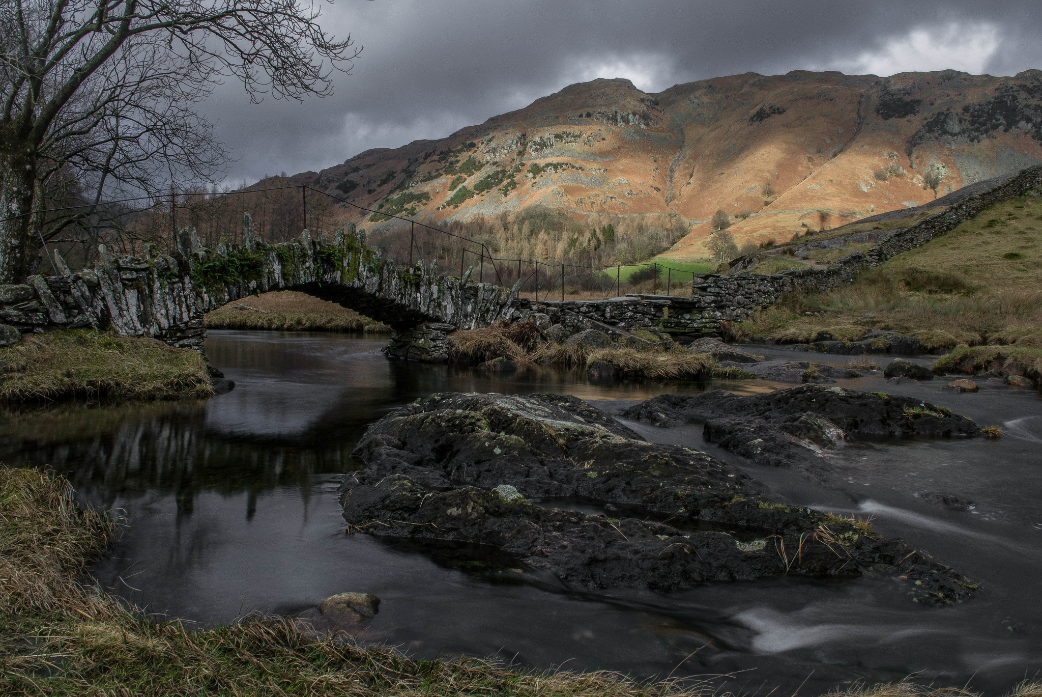 Timeless Mountain Bridge Over Serene River - HD Landscape Wallpaper