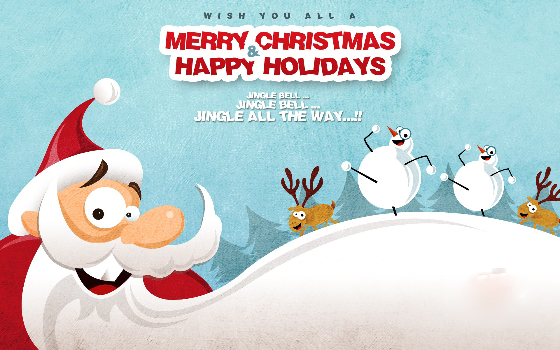 Download Merry Christmas Snowman Reindeer Santa Holiday Christmas HD Wallpaper