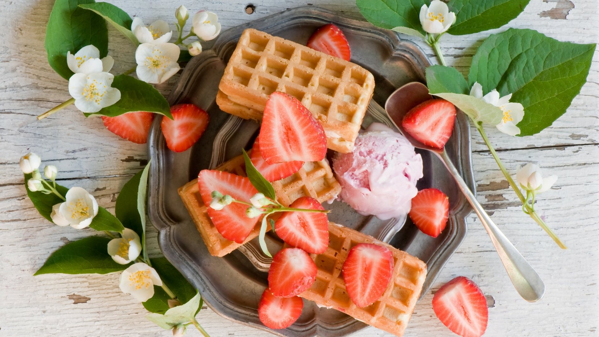 Strawberry Waffle Delight with Ice Cream – HD Dessert Wallpaper ...