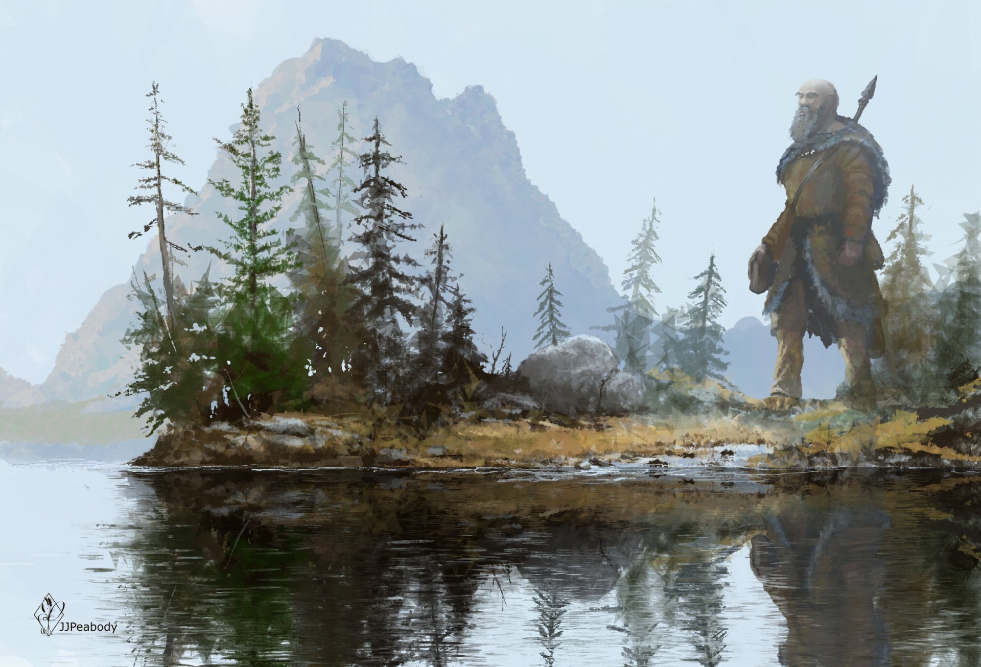 Giant Fantasy Warrior in Serene Reflective Landscape - HD Wallpaper by ...