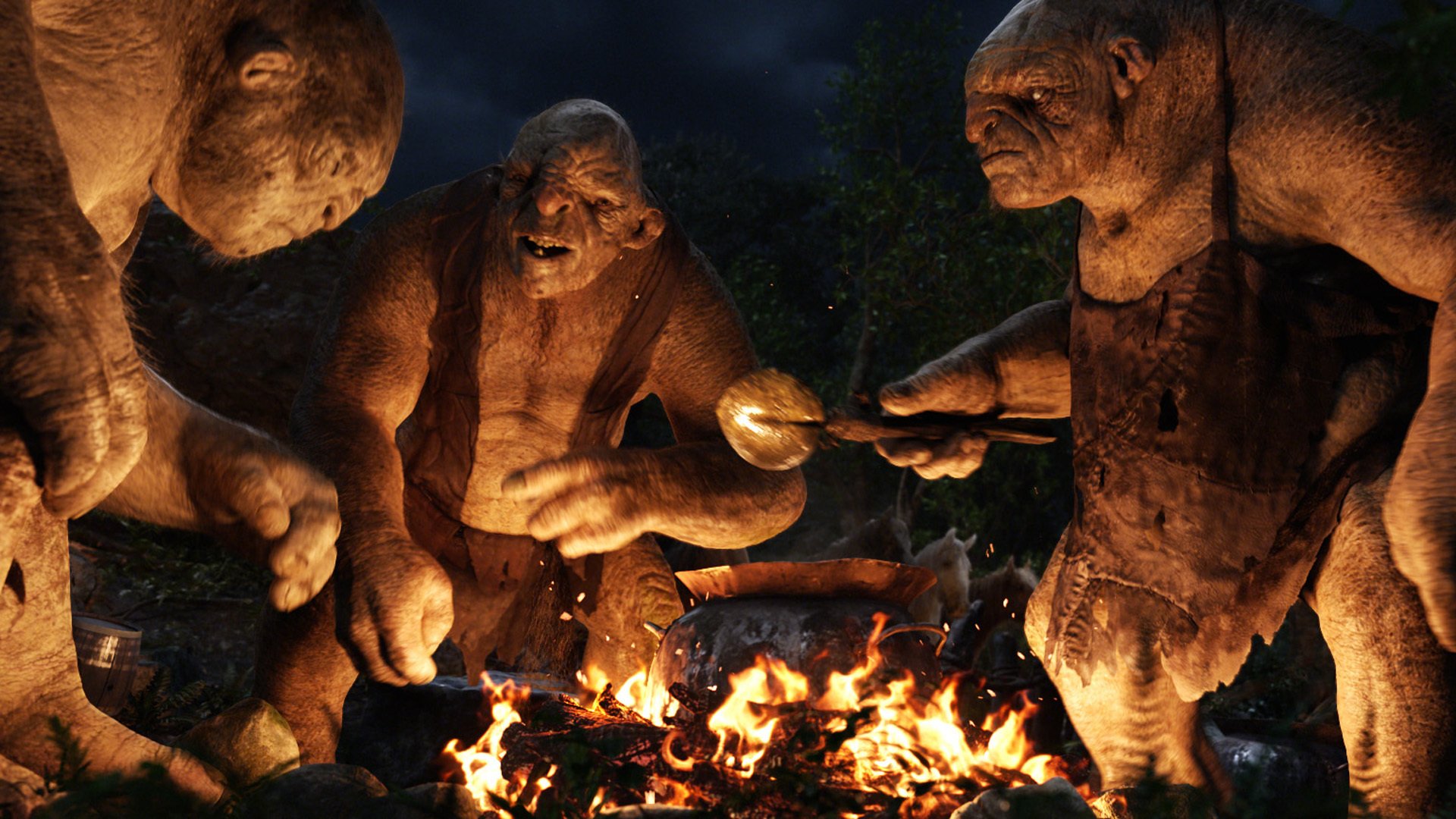 The Hobbit: Trolls' Campfire — An Unexpected Journey (HD Wallpaper)